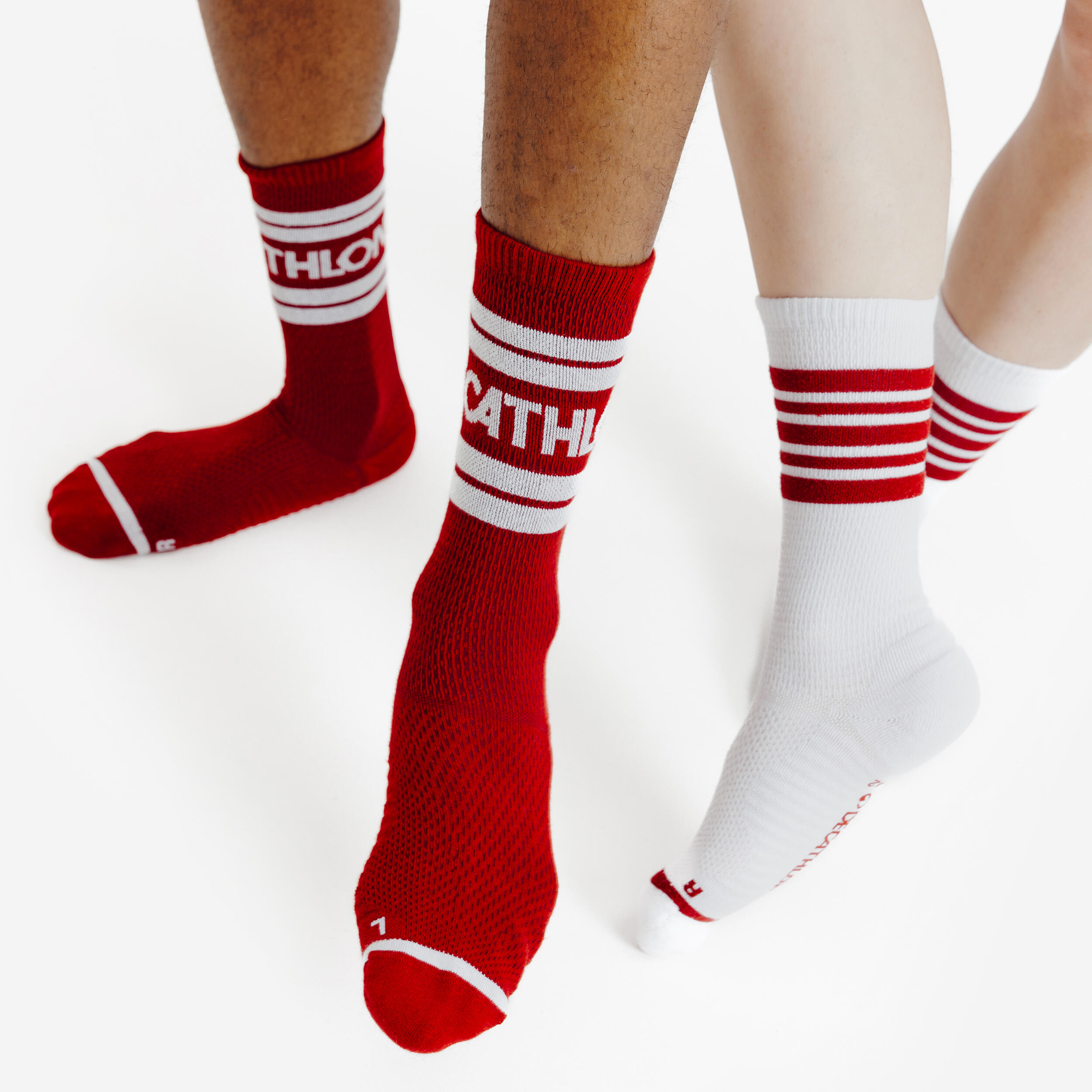 Kojinės iki blauzdų, raudonos ir baltos spalvos, 2 poros - „Decathlon“