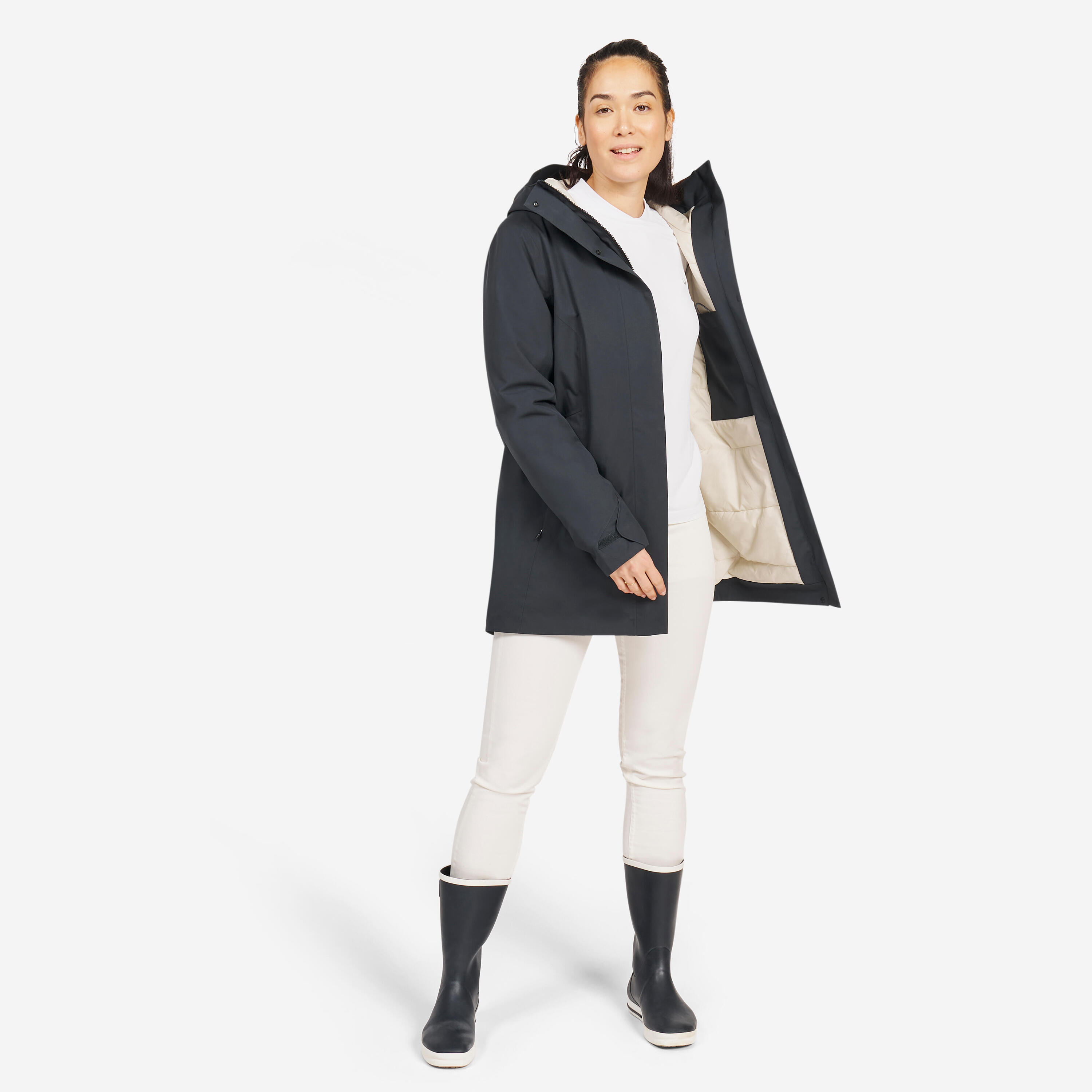 Women’s Warm Waterproof Windproof Jacket SAILING 500 Dark grey ...