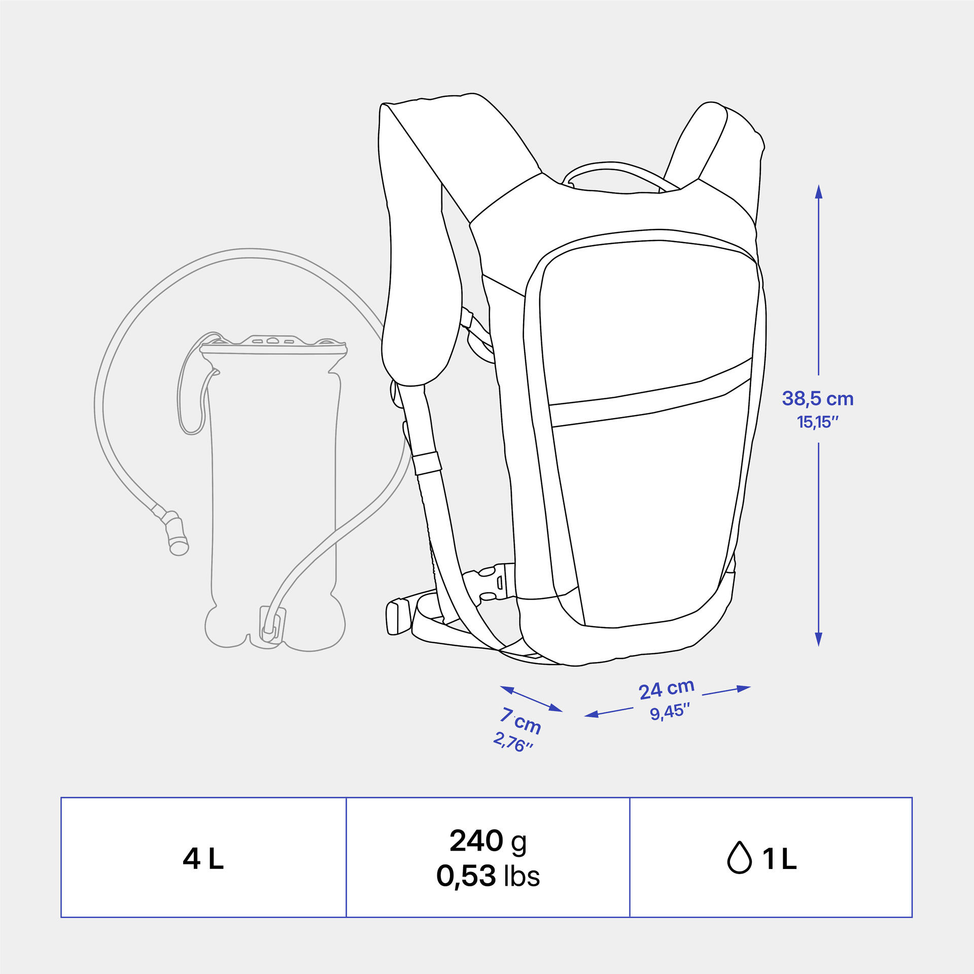 Hydration Backpack 4 L/1L Water - Grey