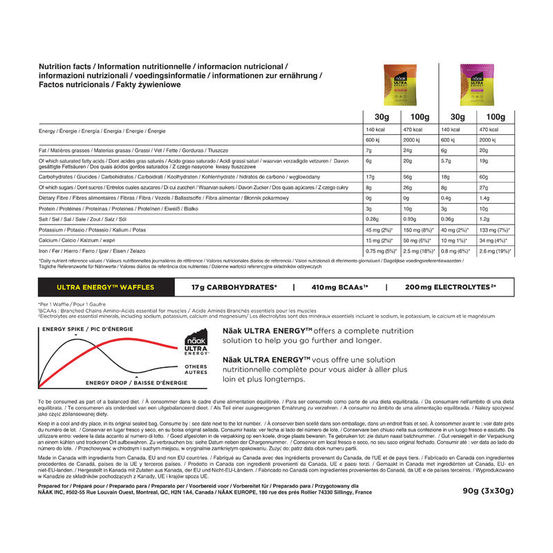 Gaufres énergétiques fruits rouges et caramel, Ultra Energy™ 3 x 30g ...
