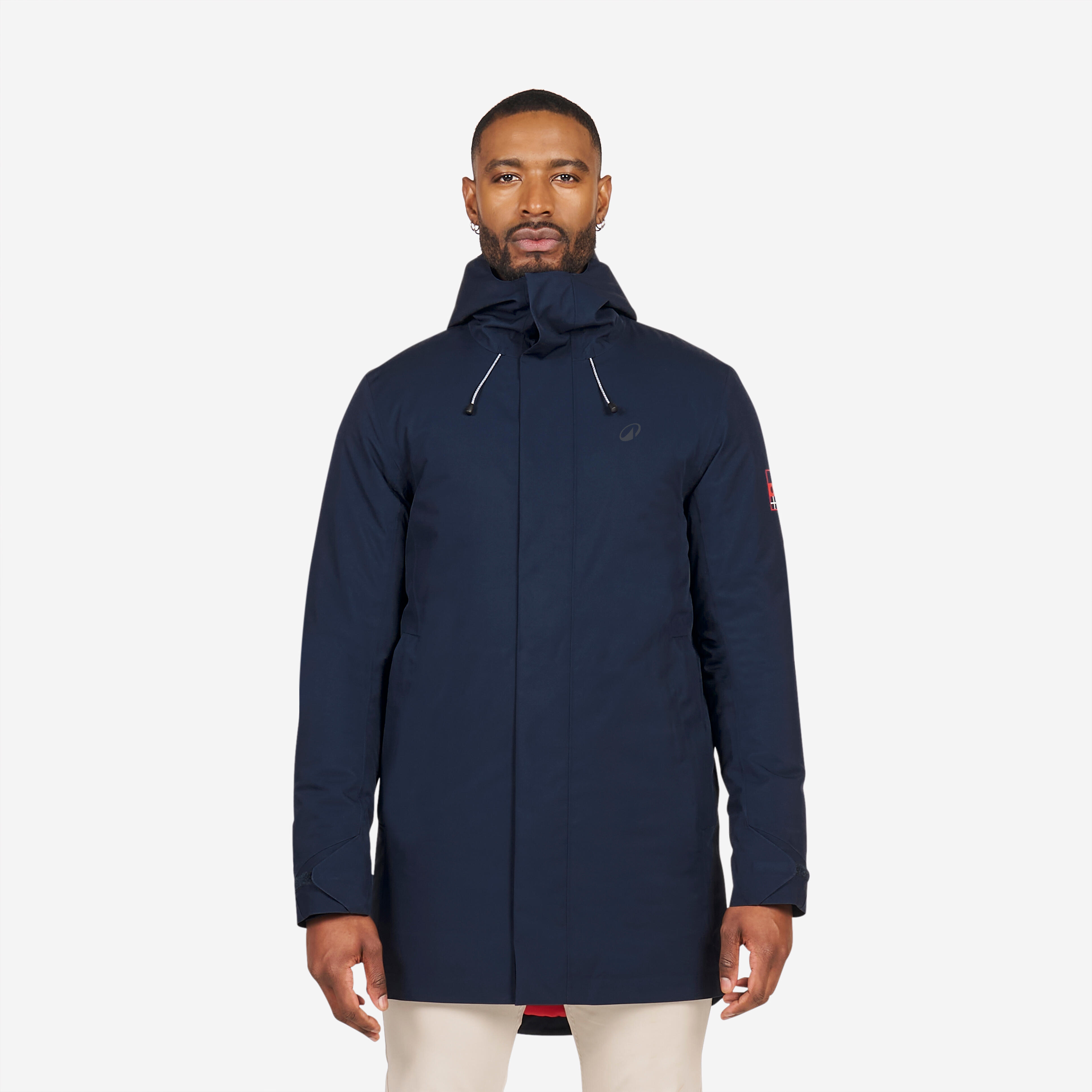 Men’s waterproof warm long sailing jacket 500 navy blue - Decathlon