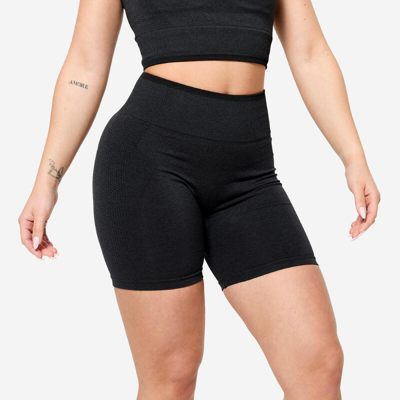 DOMYOS - Pantalon scurt seamless Bodybuilding Negru Damă | Decathlon