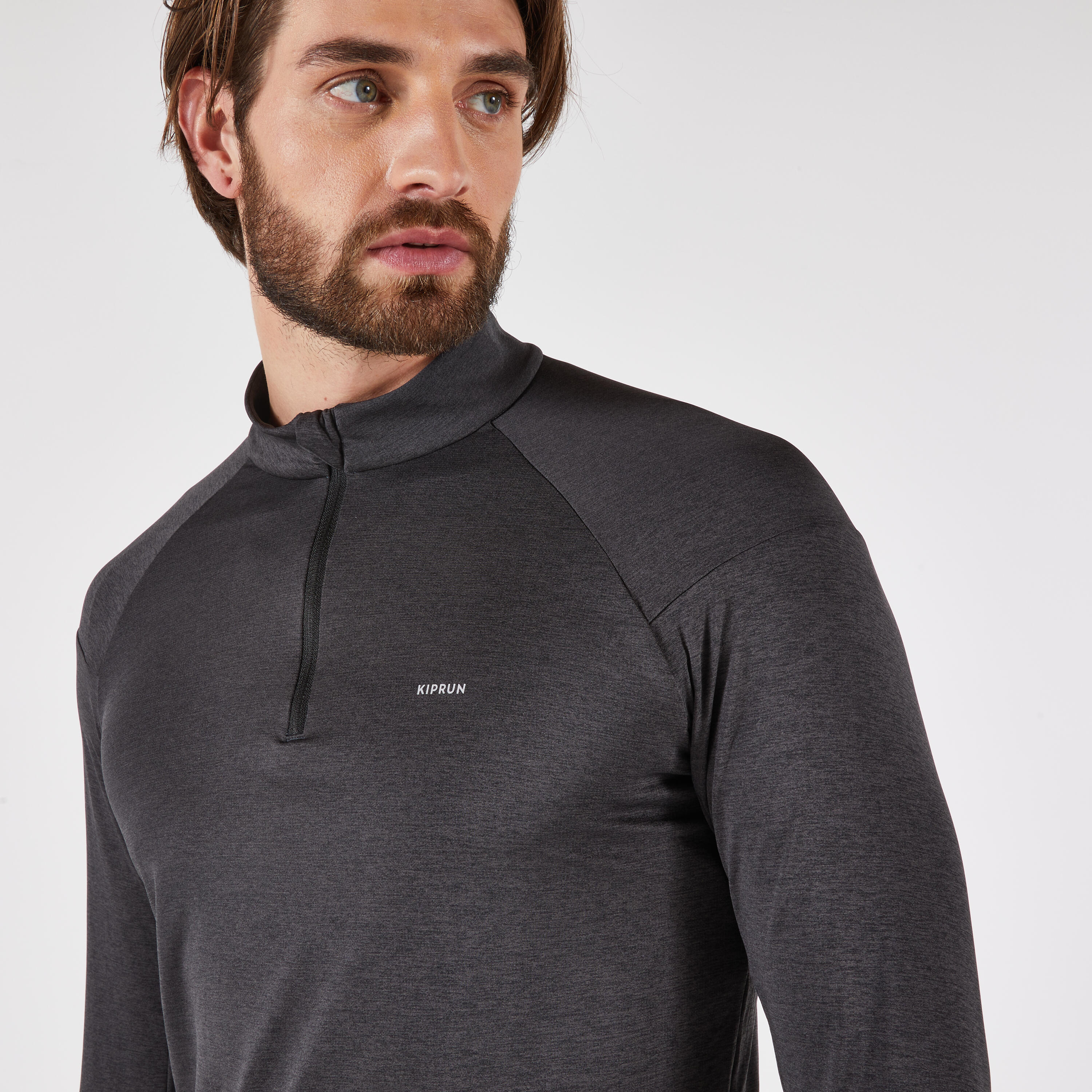 Kiprun Run 100 Men's Warm and Breathable Half-Zip Long-Sleeved T-shirt ...