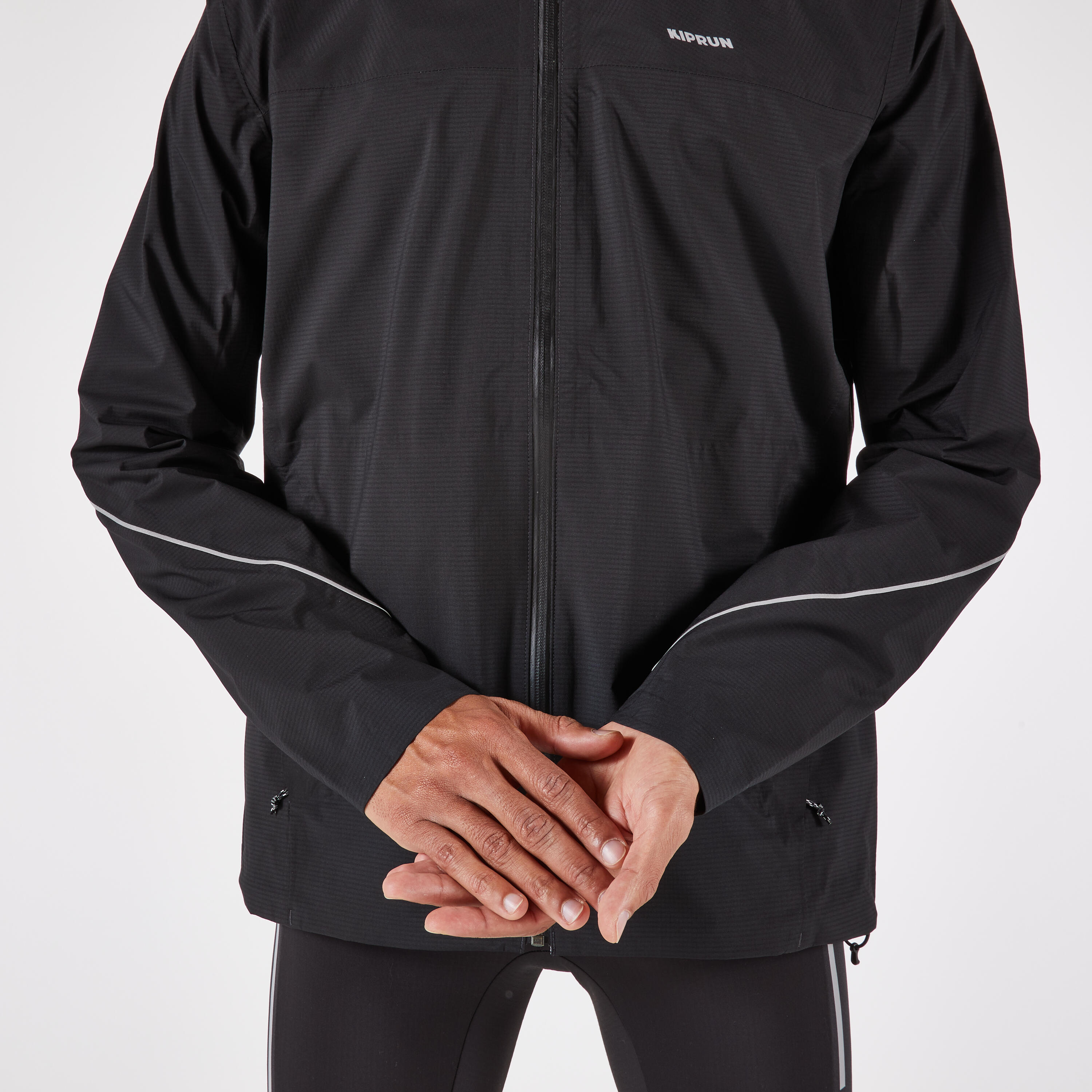 Men's waterproof trail running jacket, KIPRUN Run 500 - Black | Kiprun