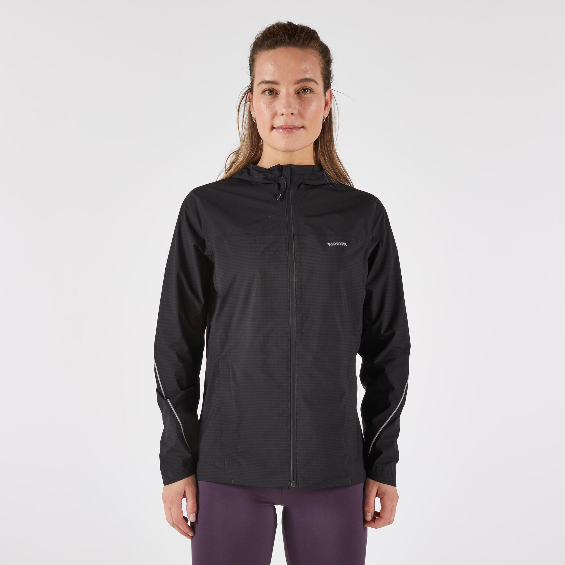 Women's waterproof, breathable trail running jacket, KIPRUN Run 500 black