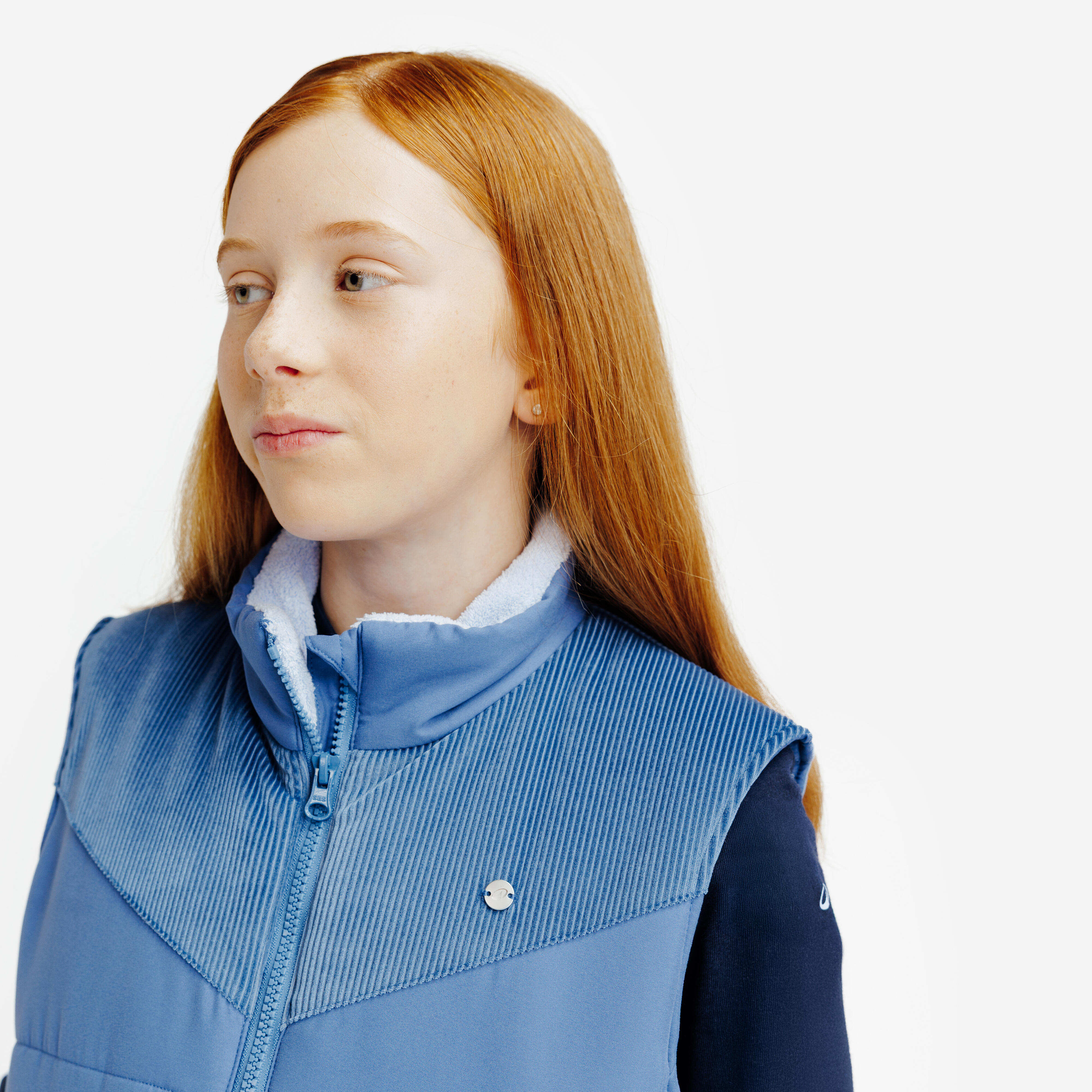 Kids' Warm Sleeveless Horse Riding Down Jacket - Blue/Purple - Decathlon