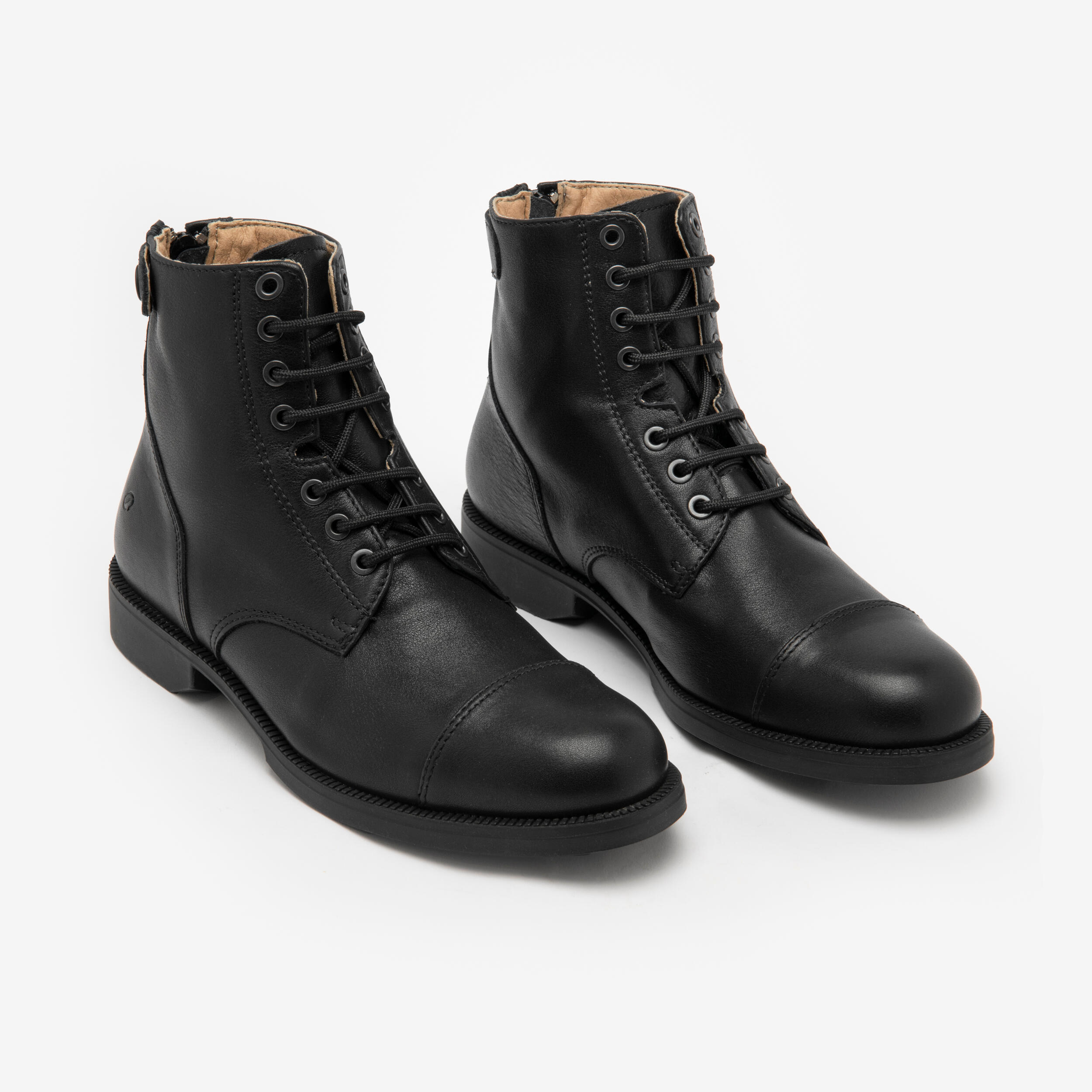 Adult Horse Riding Lace-up Leather Boots Paddock 560 - Black | Decathlon