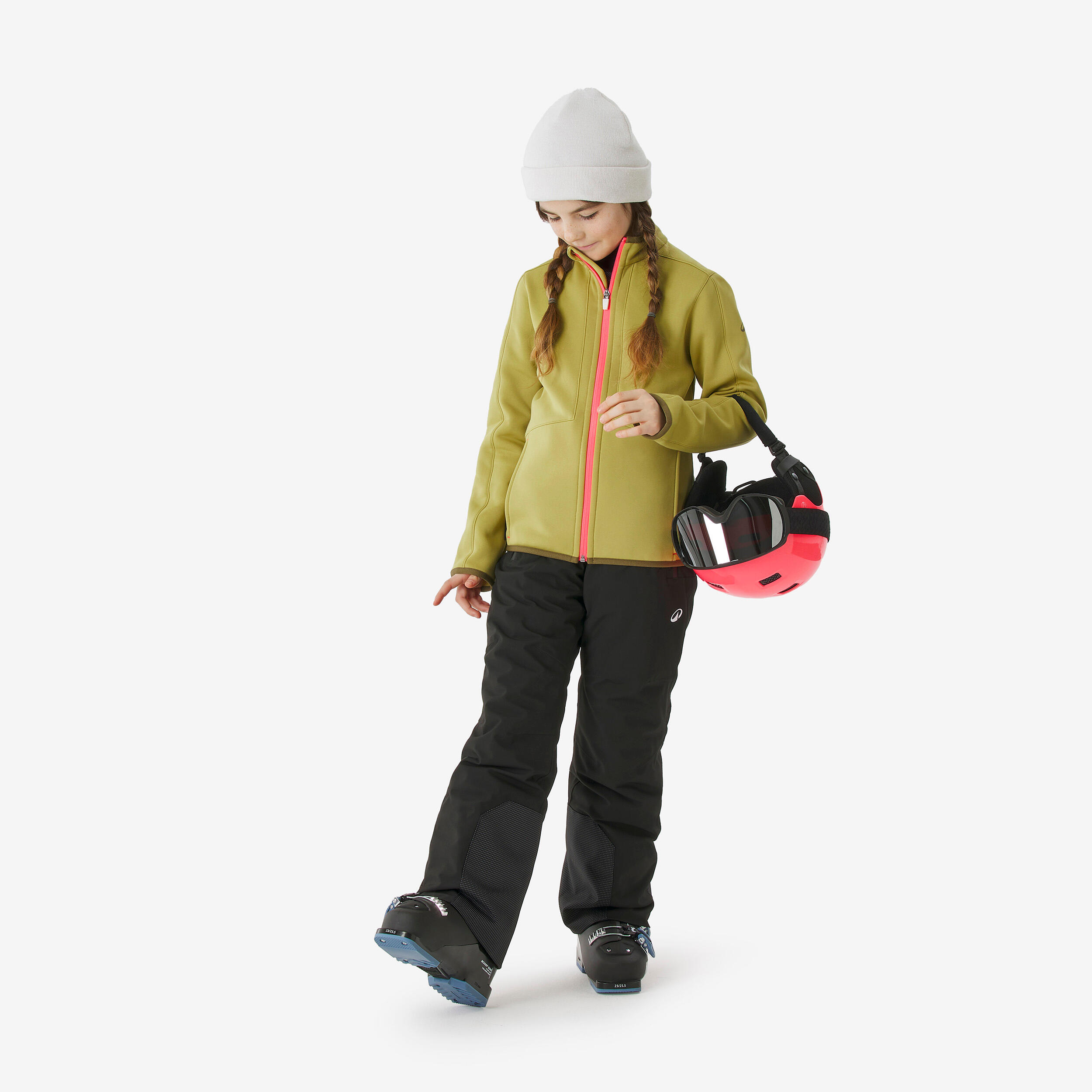 Kids’ warm ski liner zip jacket - 6 - 14 years MID 500 - Khaki and Pink ...