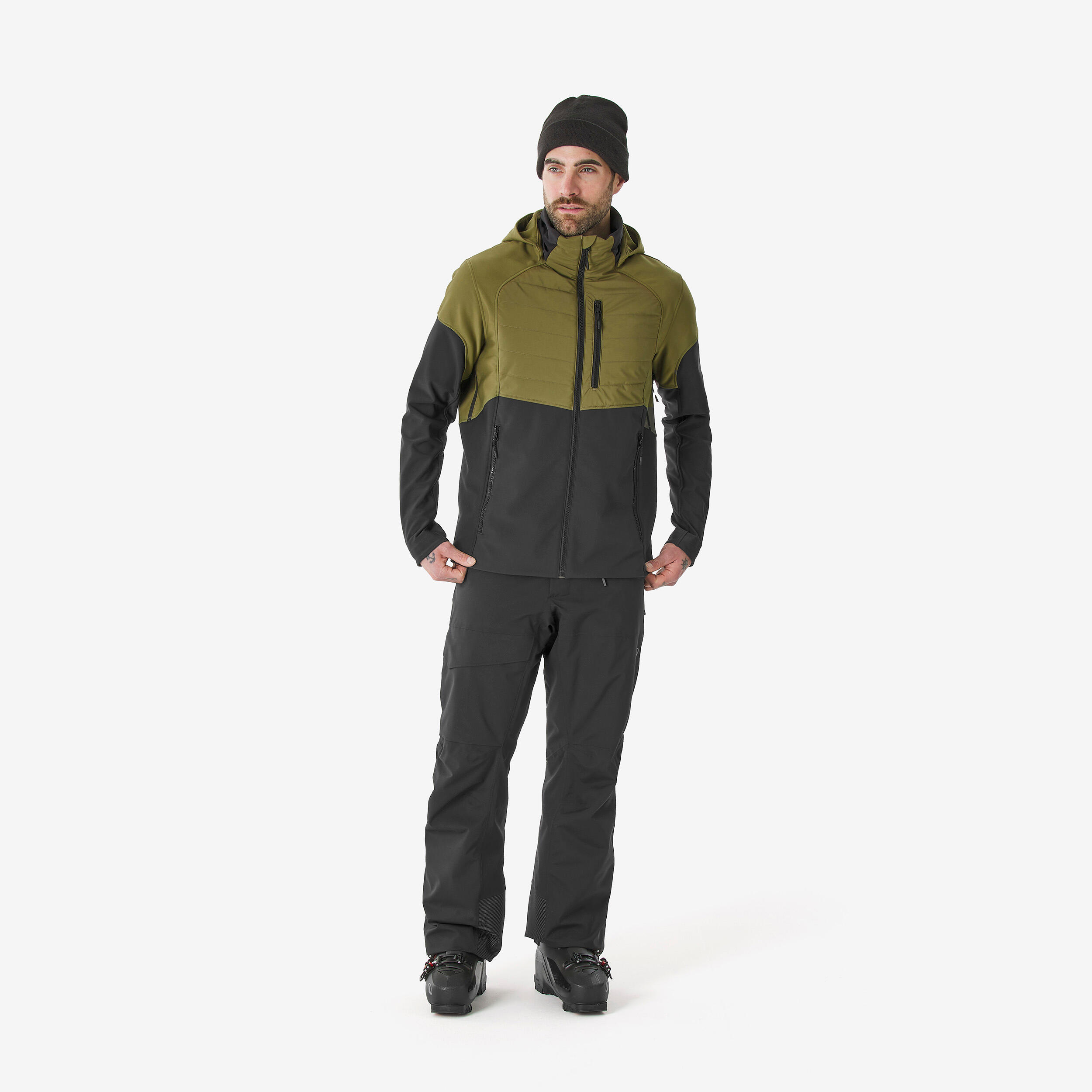 Men’s lightweight, water-repellent softshell ski jacket 900 - Black and ...