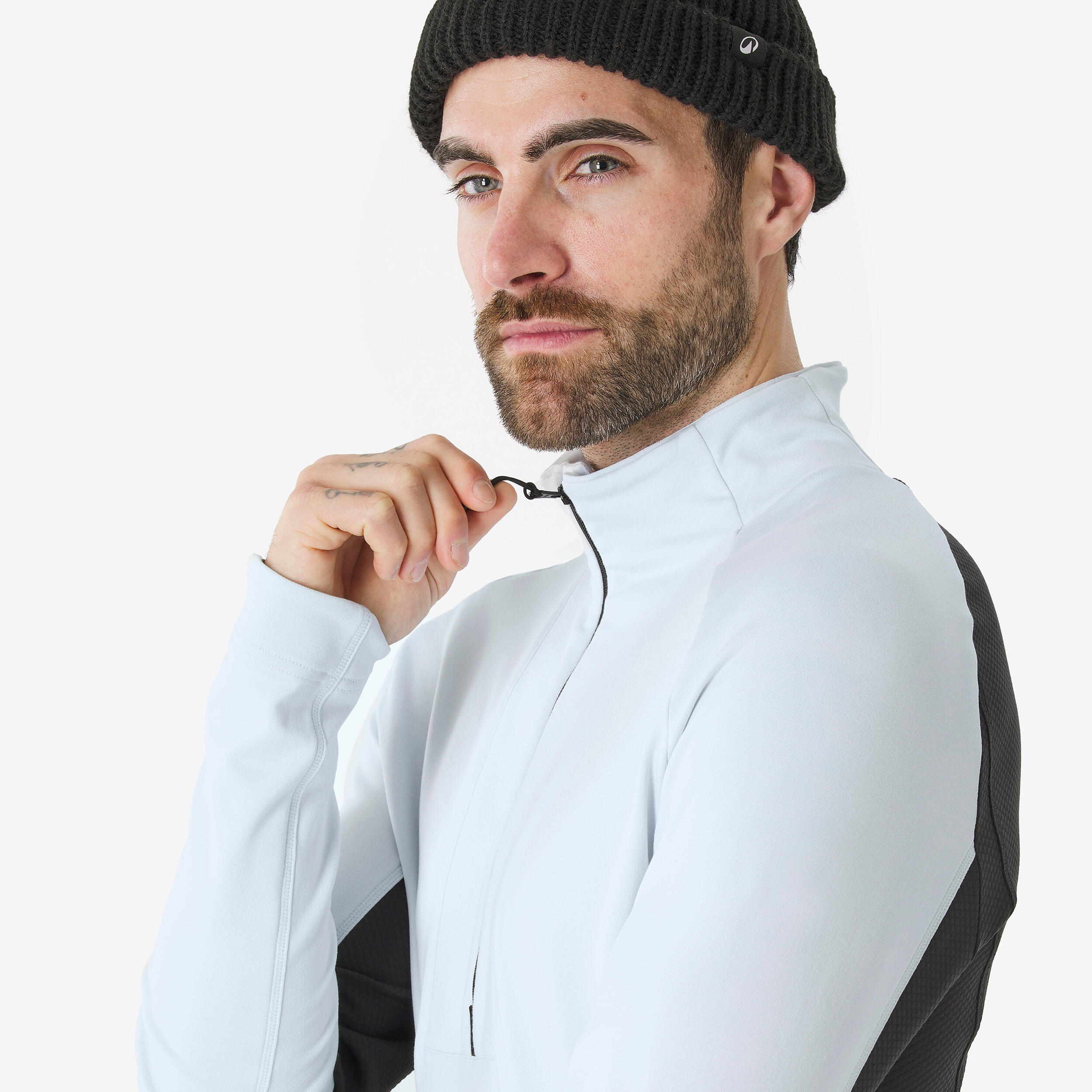 Men's thermal base layer, BL TOP 500 half-zip light blue and grey ...