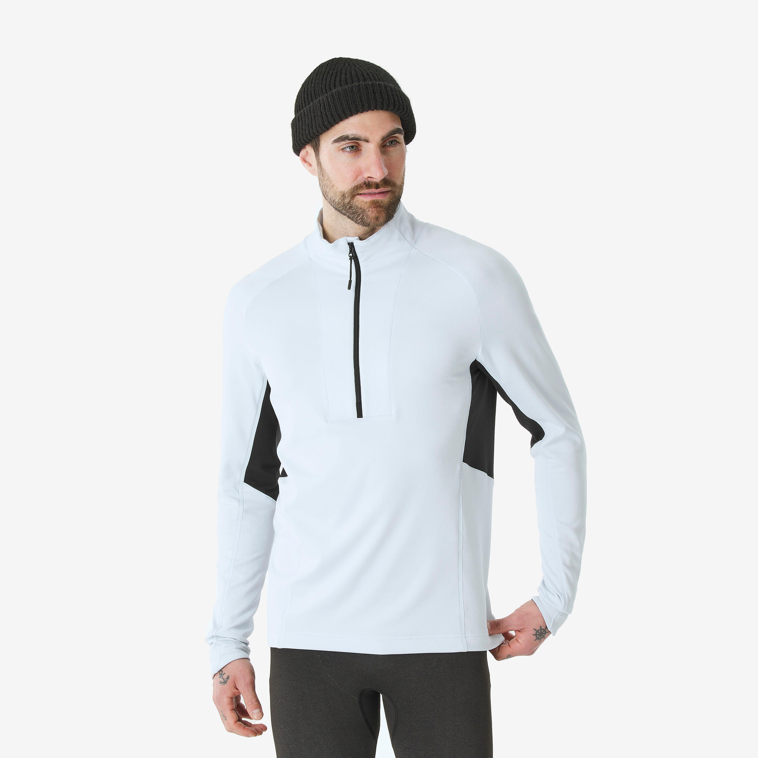 Men's thermal base layer, BL TOP 500 half-zip light blue and grey ...