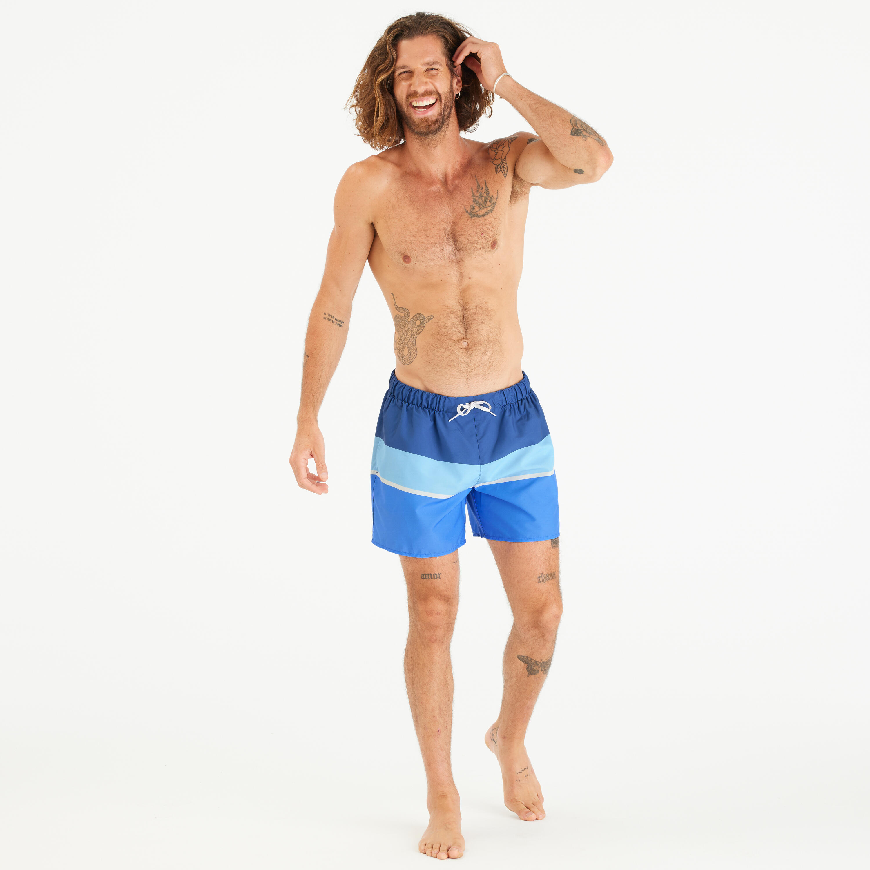 Bermuda de surf corta de 15" azul para hombre 100 Strippy - Decathlon
