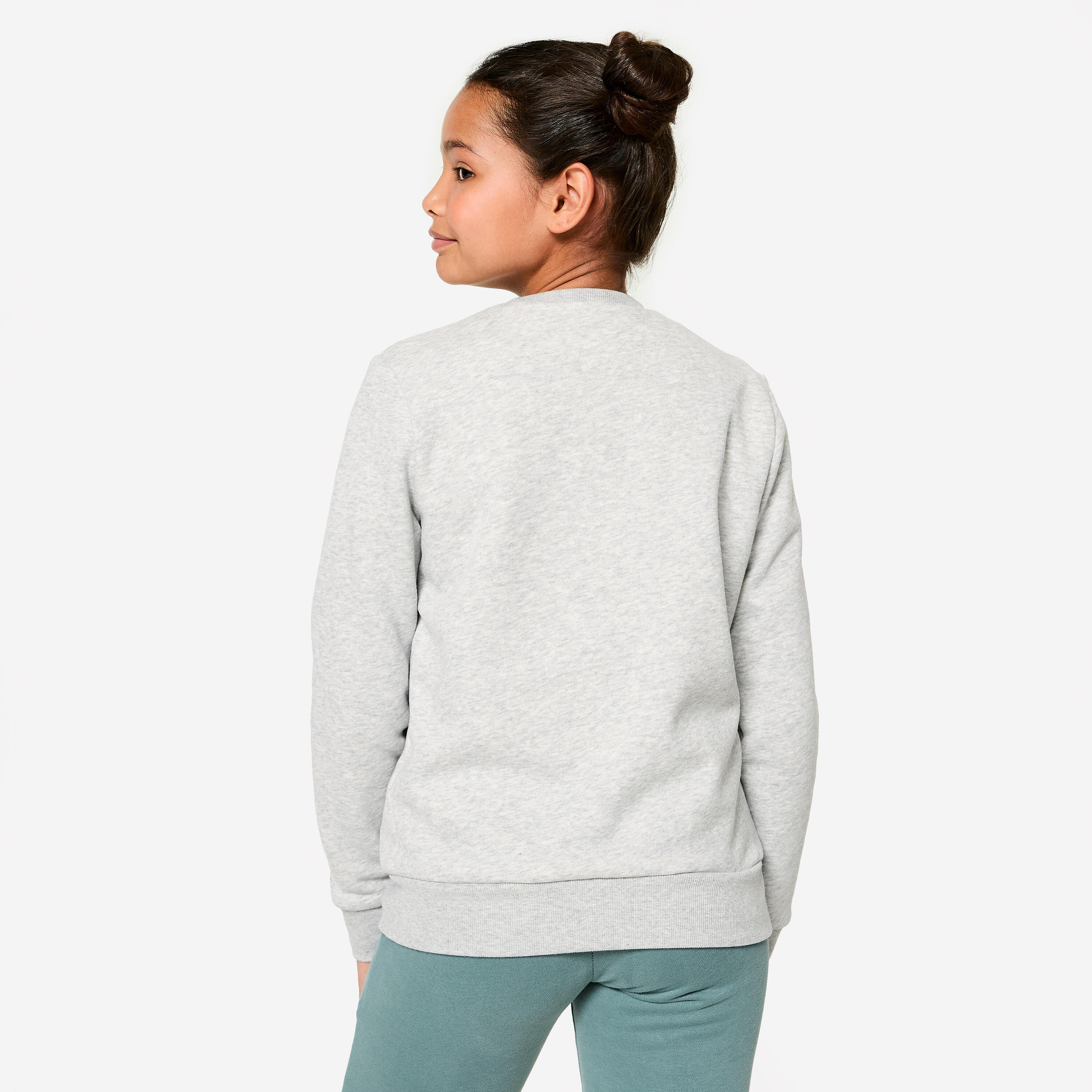 Kids' Unisex Warm Crew-Neck Sweatshirt - Grey Print DOMYOS | Decathlon