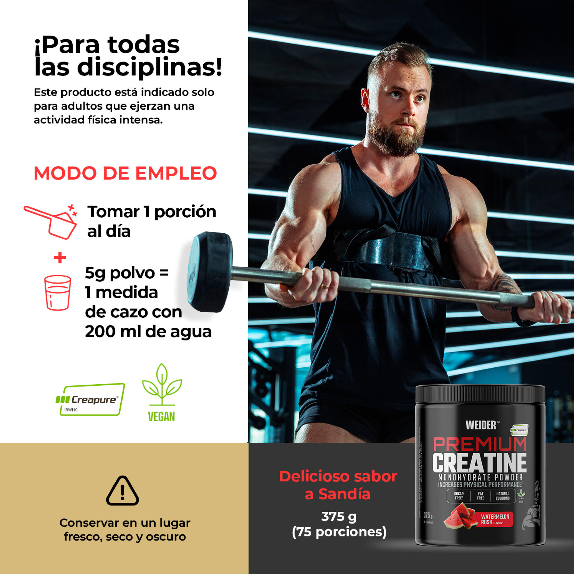 Creatina Monohidrato Premium Creapure® 375GR WMELON RUSH WEIDER | Decathlon