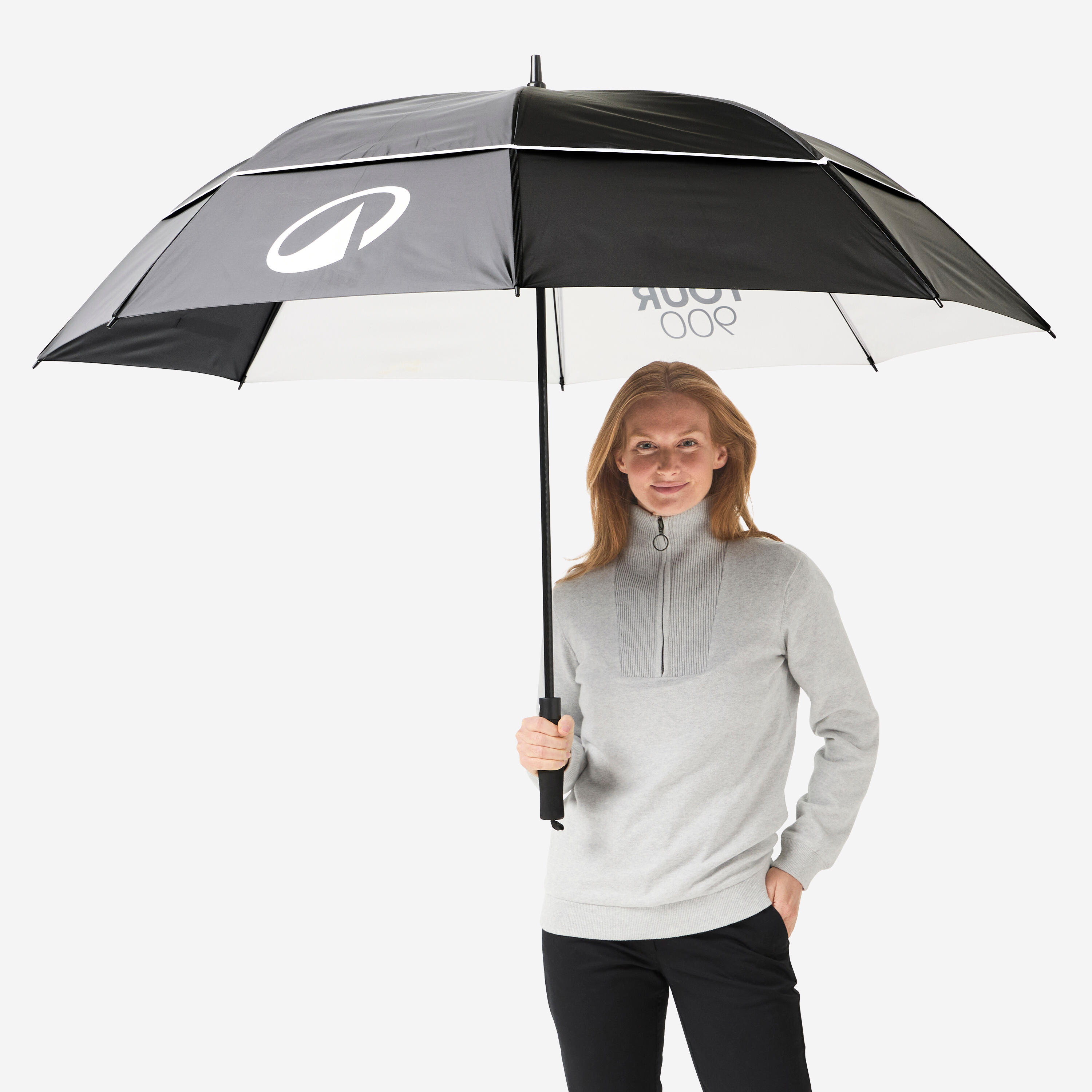 Golf umbrella Large 170 cm anti-UV, Tour 900 white and black INESIS ...