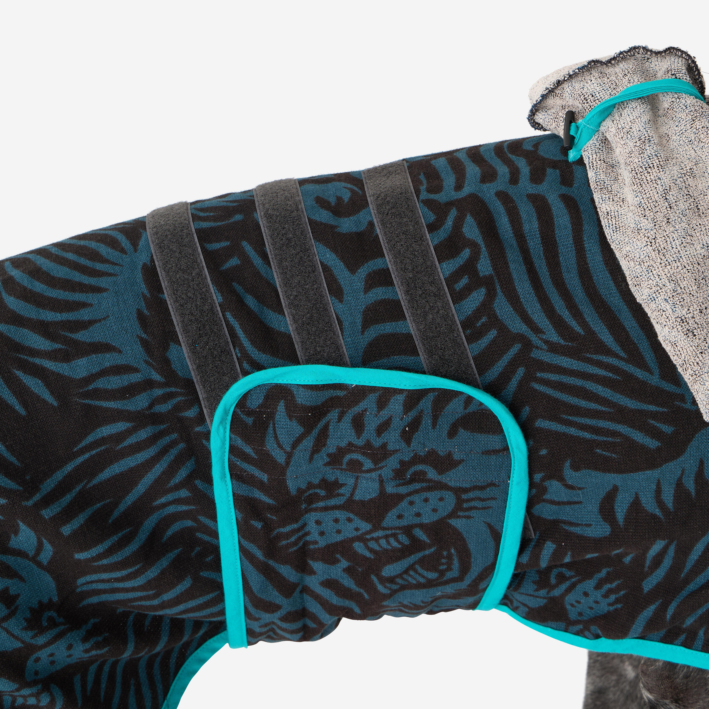 DOG TOWEL ROBE - BLACK WITH BLUE PATTERNS SOLOGNAC | Decathlon