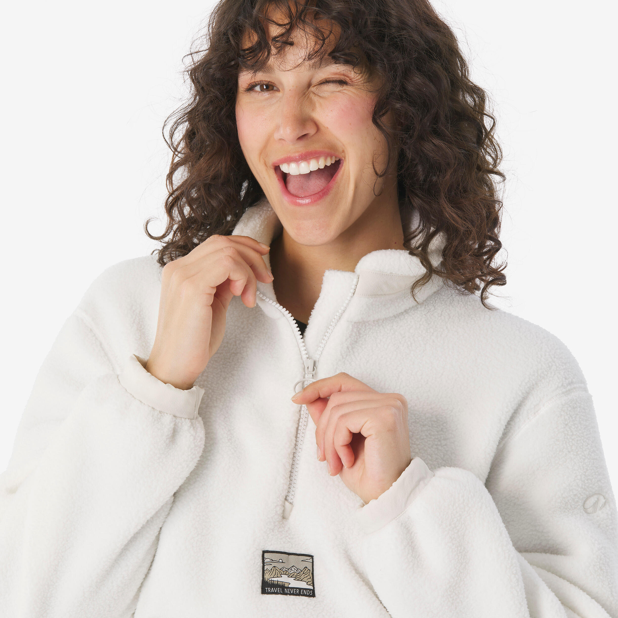 Women's Sherpa Mountain Hiking Fleece MH100 1/2 Zip - Beige QUECHUA ...