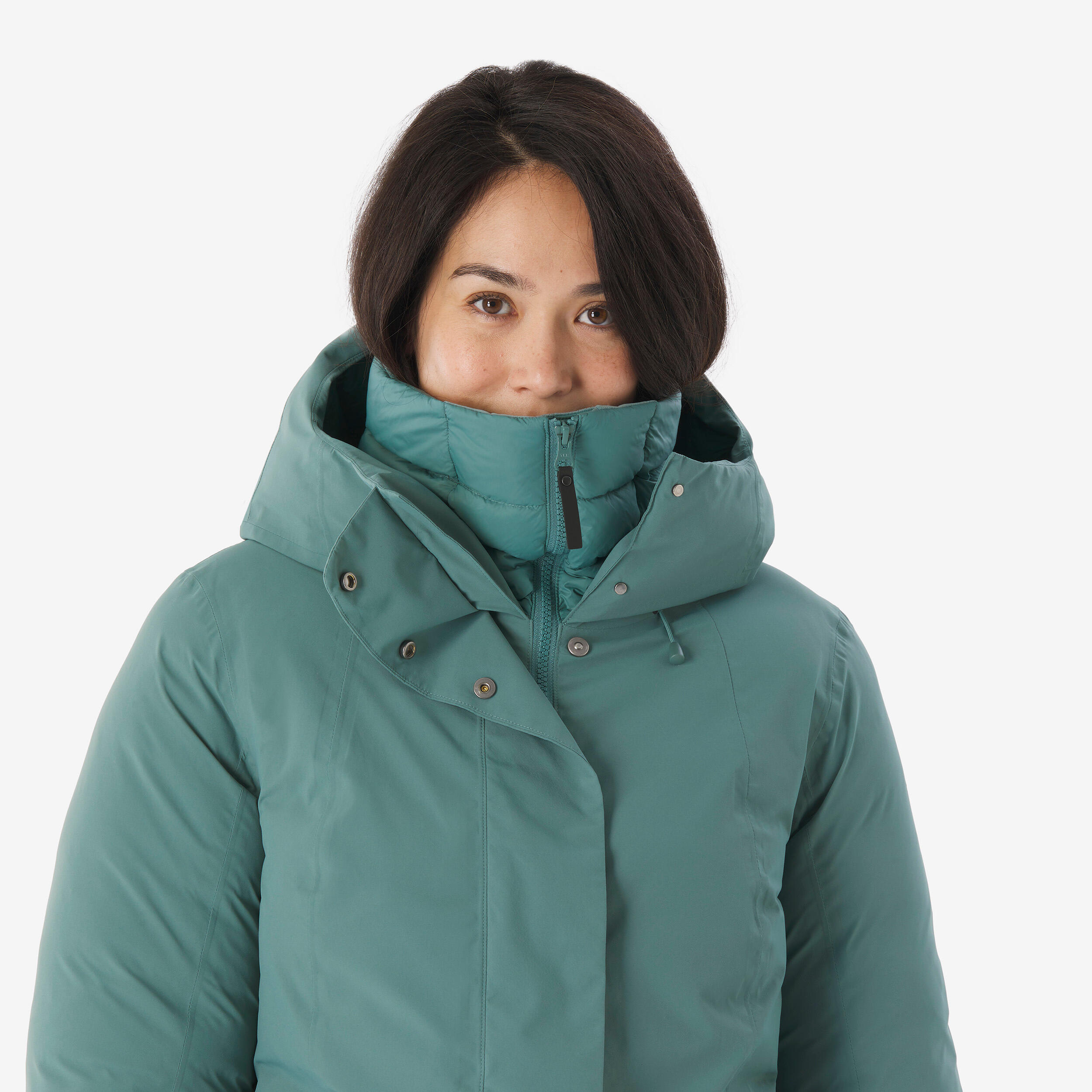 Women’s waterproof feather hiking parka -20°C, NH900 - Green QUECHUA ...