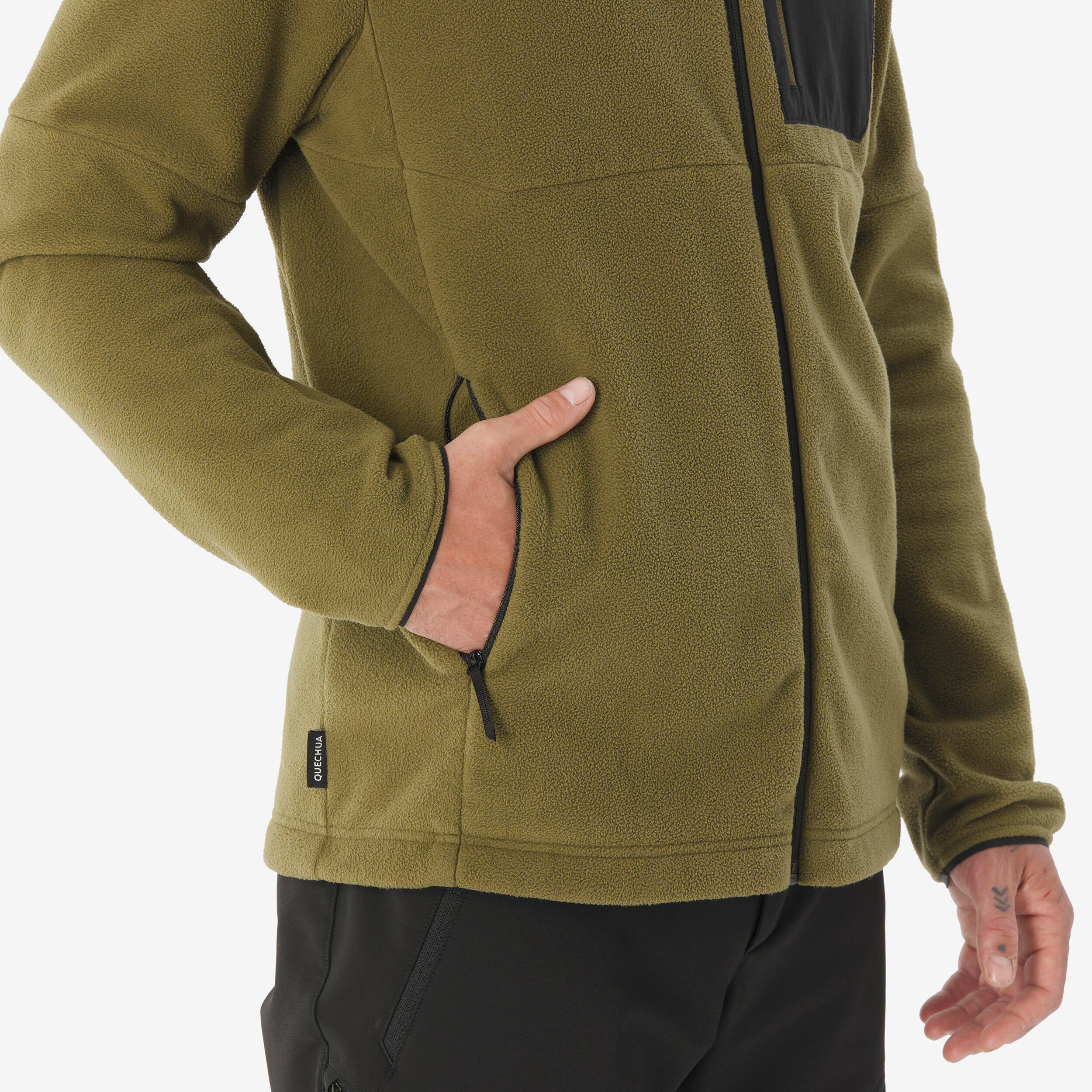 Vyriškas kalnų žygių fliso džemperis „MH500 Full Zip“, chaki - „Decathlon“