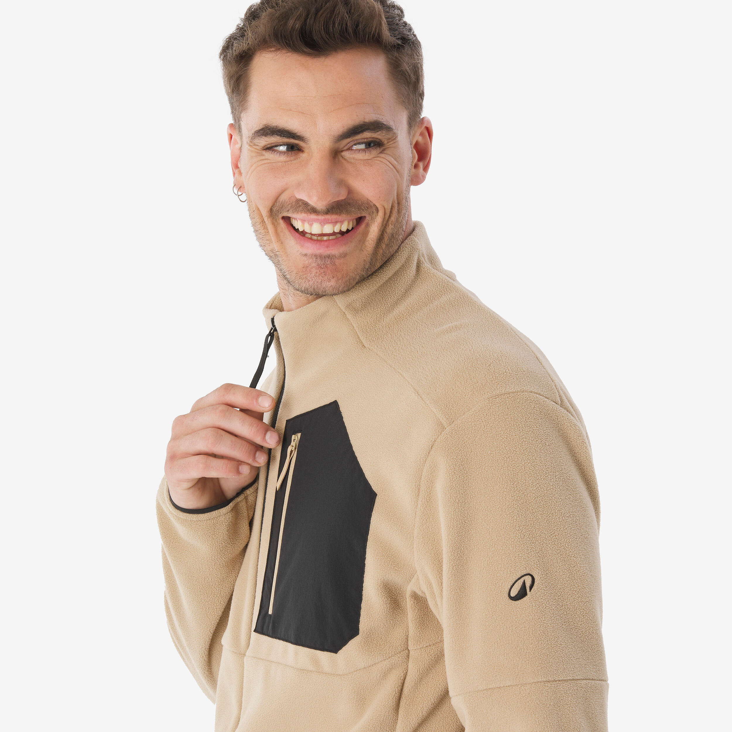 Men’s mountain hiking fleece jacket, MH500 Full Zip Pocket - Beige ...