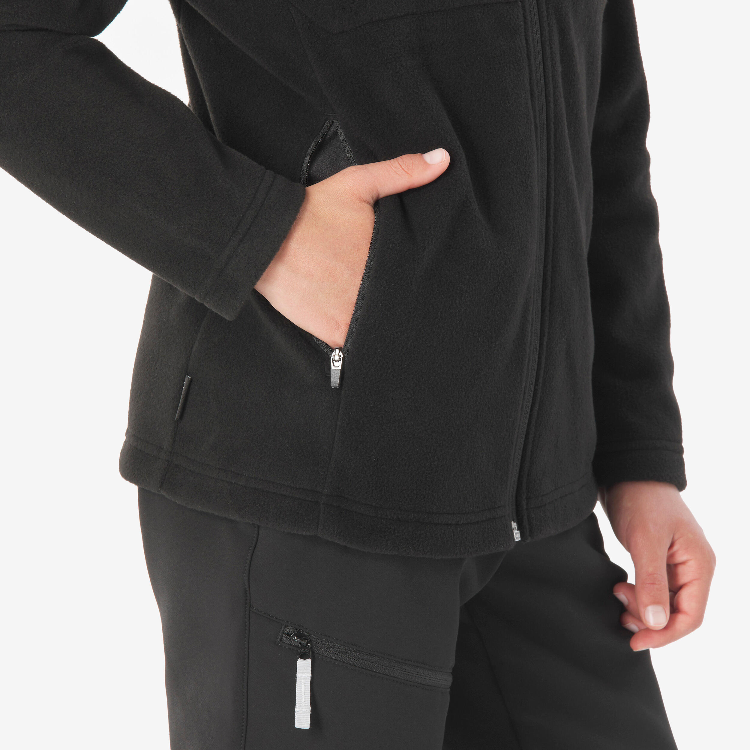 Kids’ hiking fleece jacket MH500 Zip - 7-15 years - Black - Decathlon