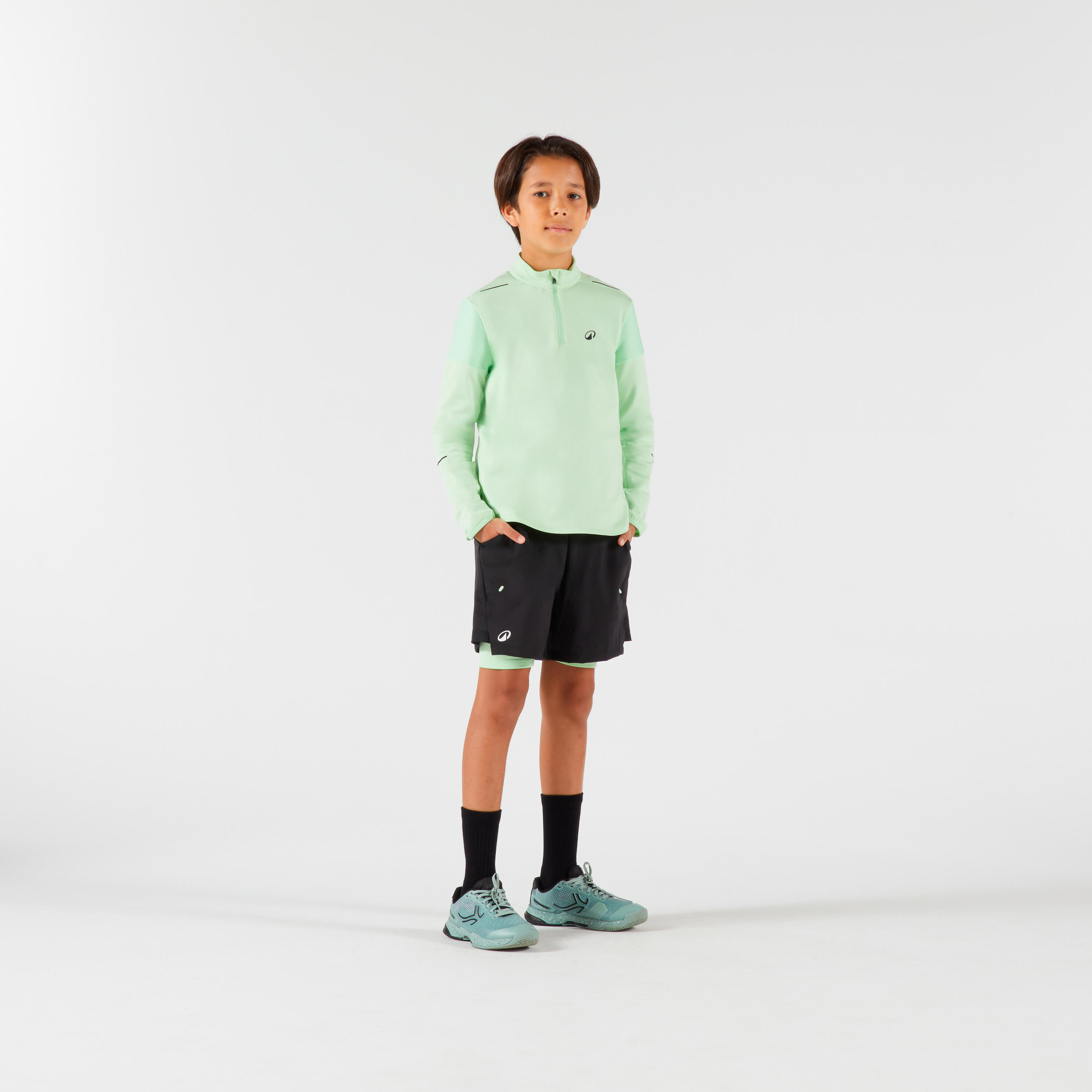 Kids' 1/2-Zip Long-Sleeved Thermal Tennis T-Shirt - Light Green - Decathlon