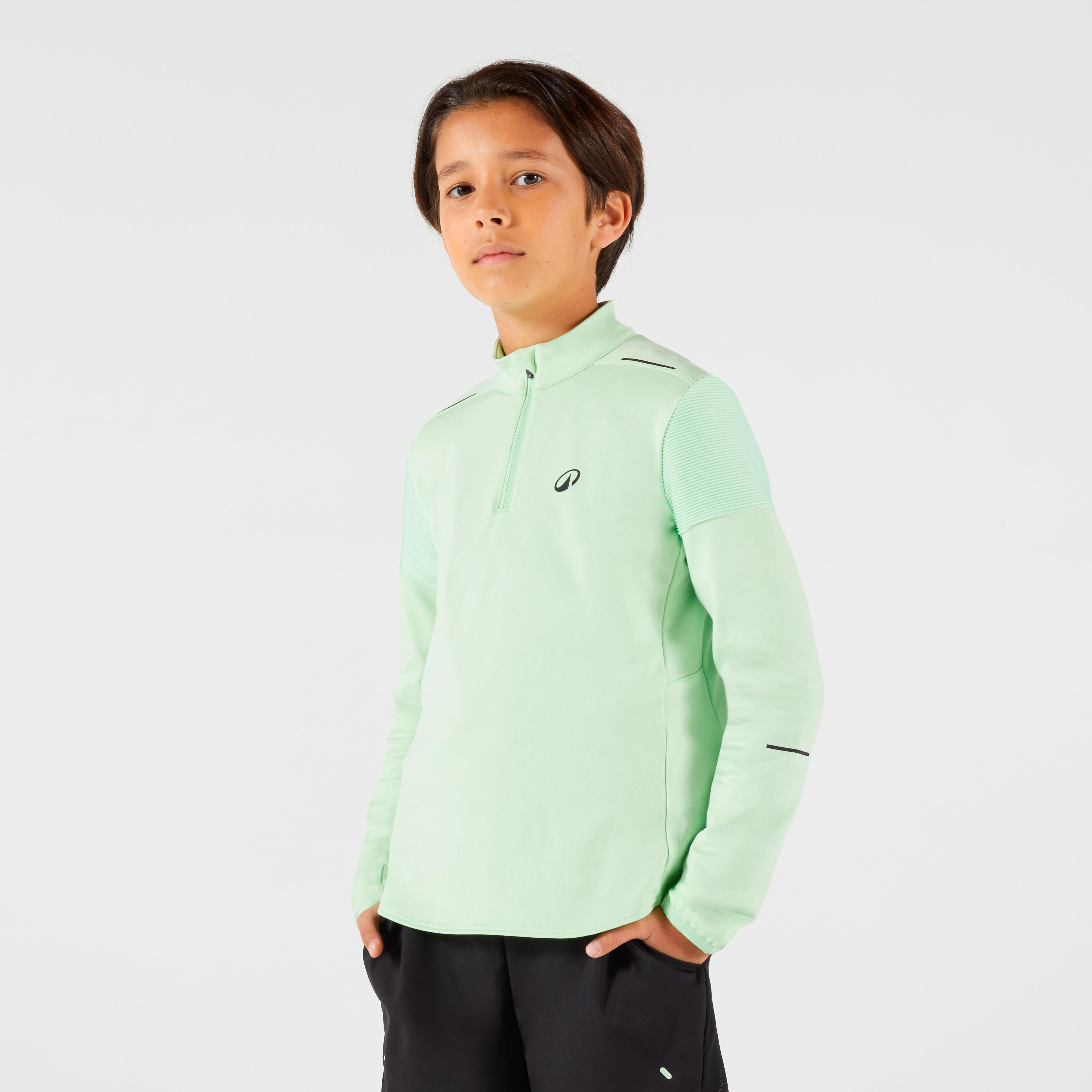 Kids' 1/2-Zip Long-Sleeved Thermal Tennis T-Shirt - Light Green - Decathlon
