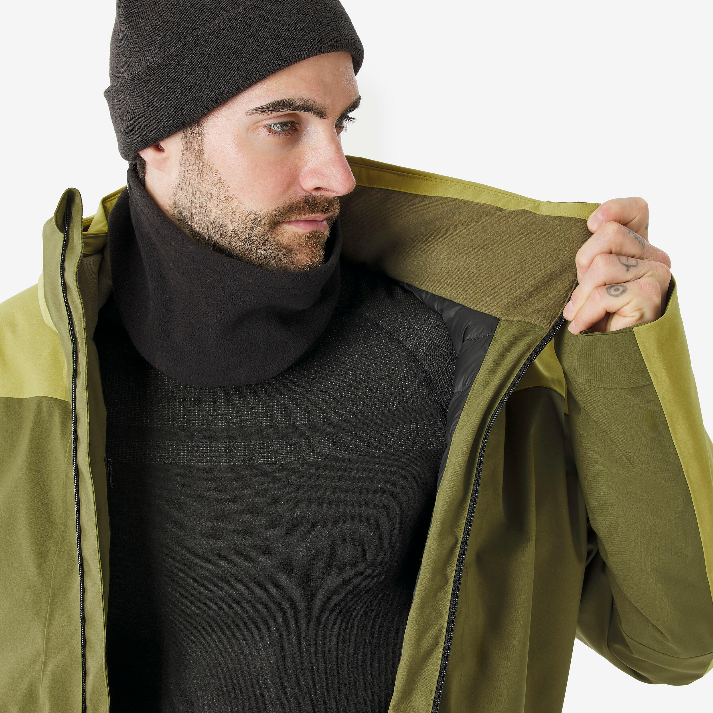 Men's Warm, Waterproof Ski and Snowboard Jacket JKT 500 - Khaki WEDZE ...