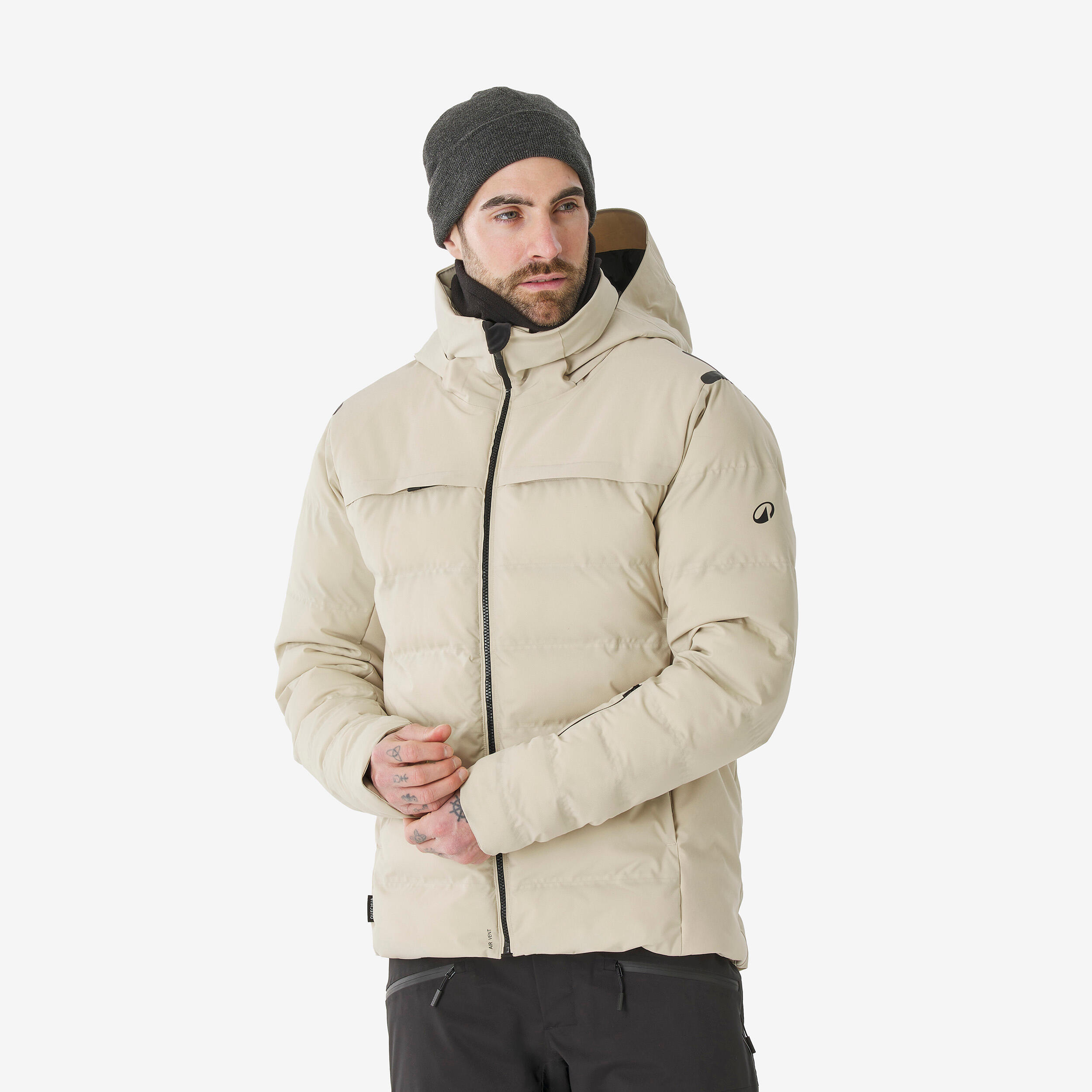 Men's very warm and ventilated ski and snowboard jacket, 500 Warm beige ...