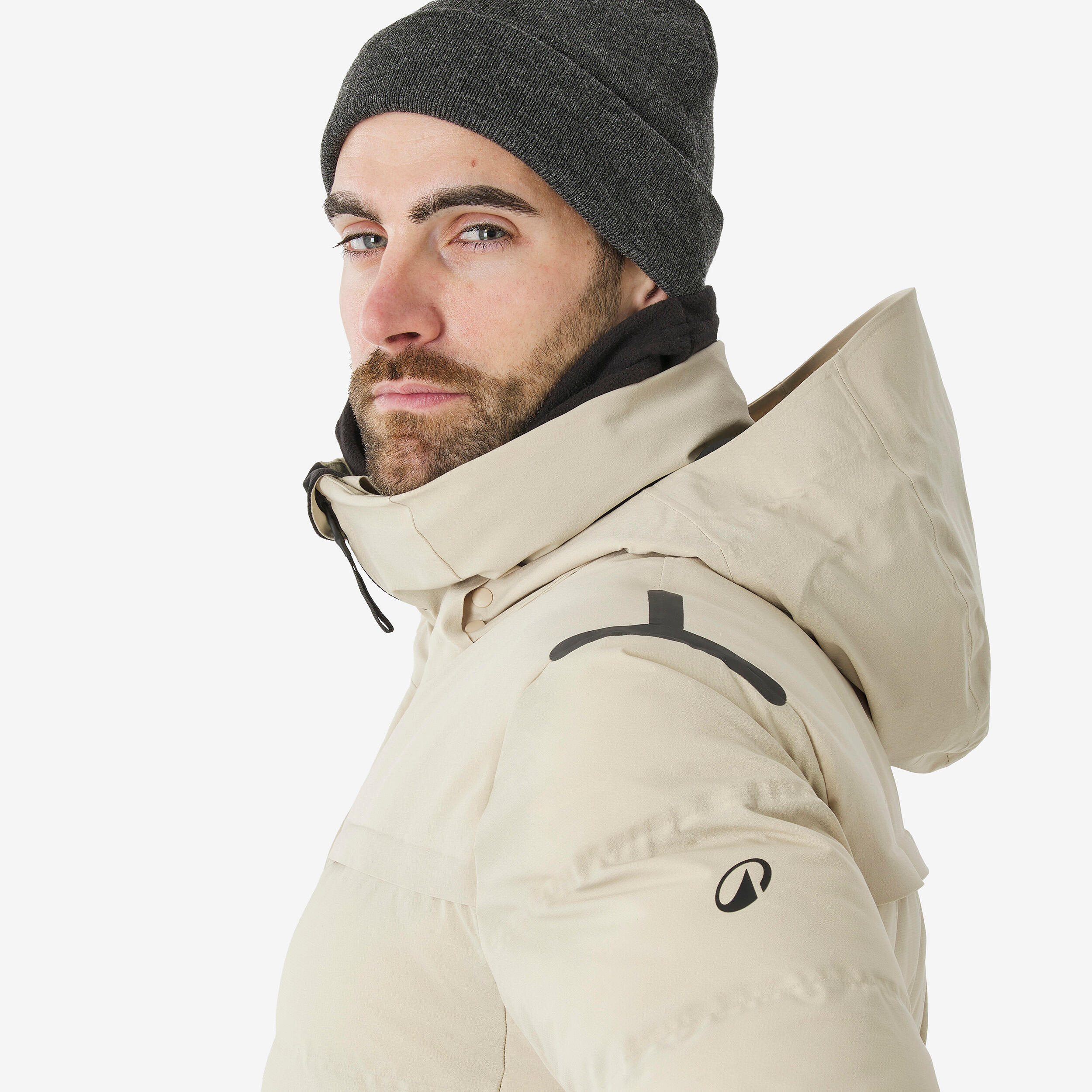 Men's very warm and ventilated ski and snowboard jacket, 500 Warm beige ...