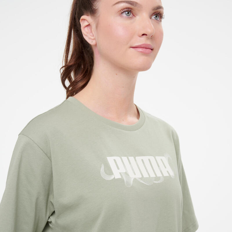 PUMA - Tricou crop bumbac Kaki Damă | Decathlon
