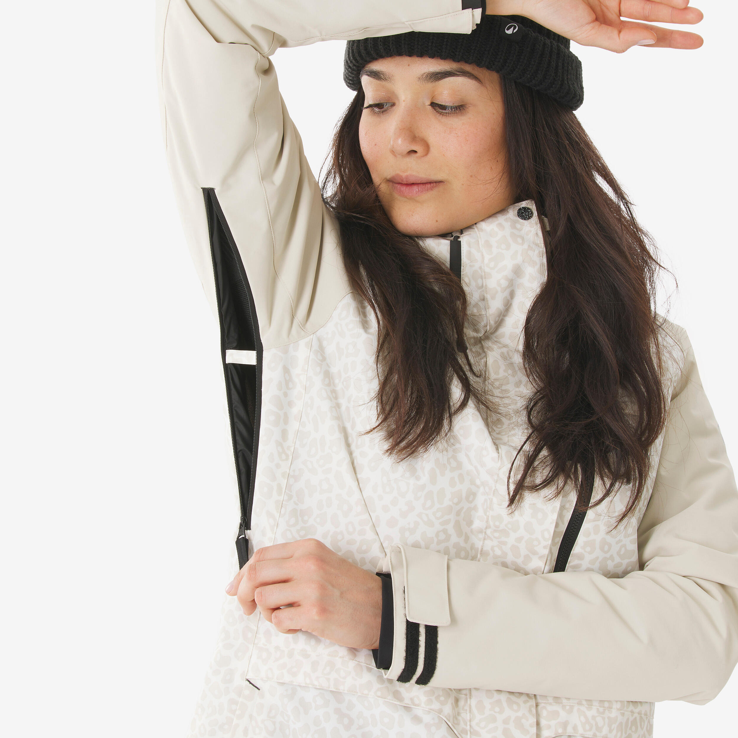 Women's long and warm ski and snowboard jacket, 500 long beige - Decathlon