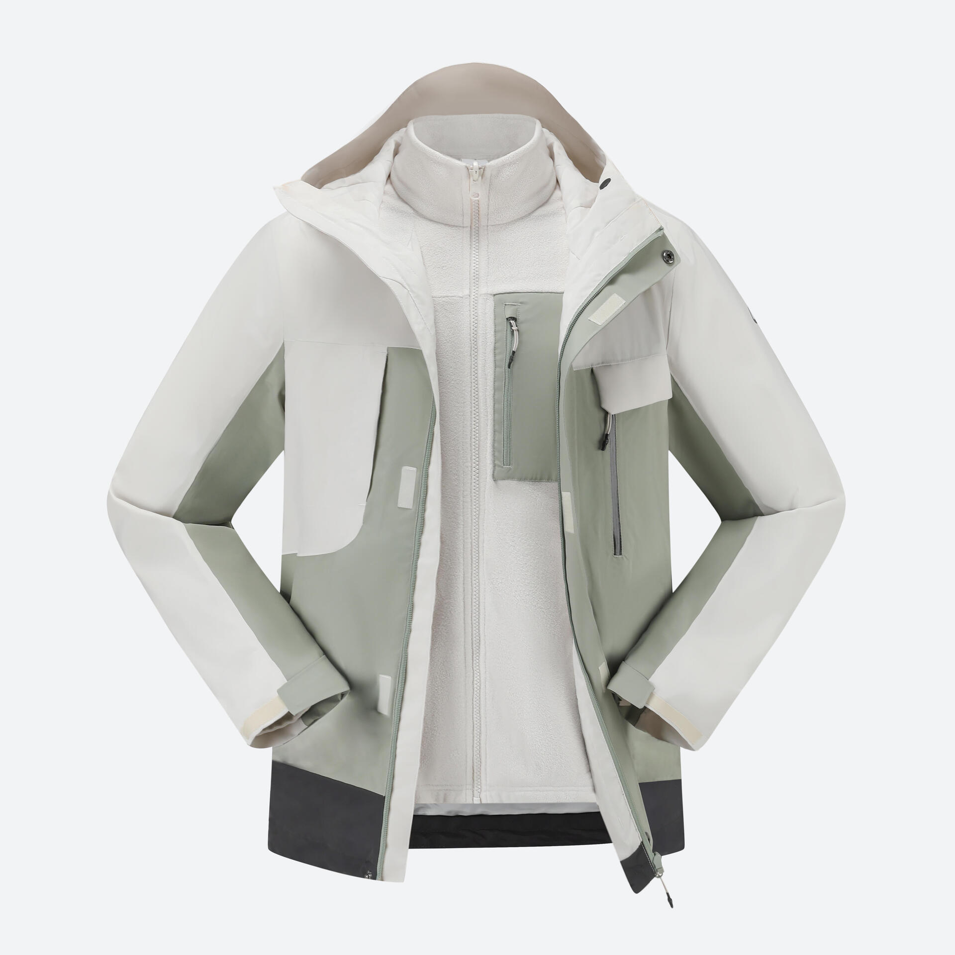 Men's Travel 3 in 1 Winter Jacket Fleece 500 -5°C - Beige