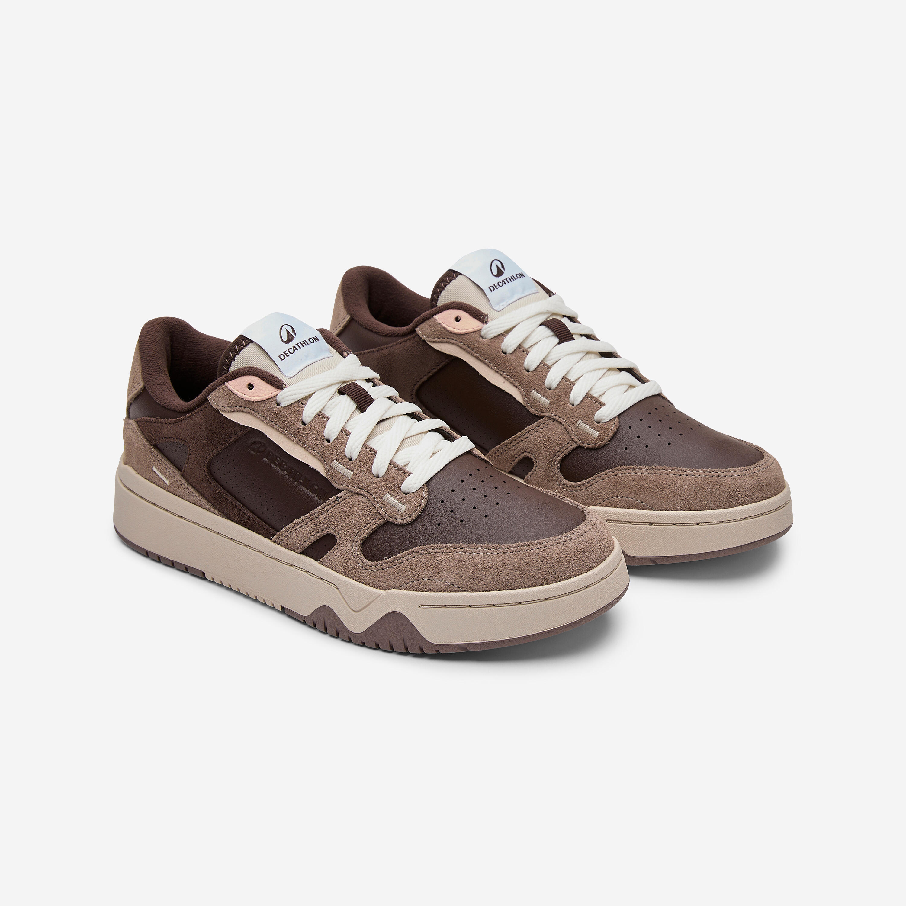 Ženske tenisice CJ80 od kože i antilopa smeđe - Decathlon