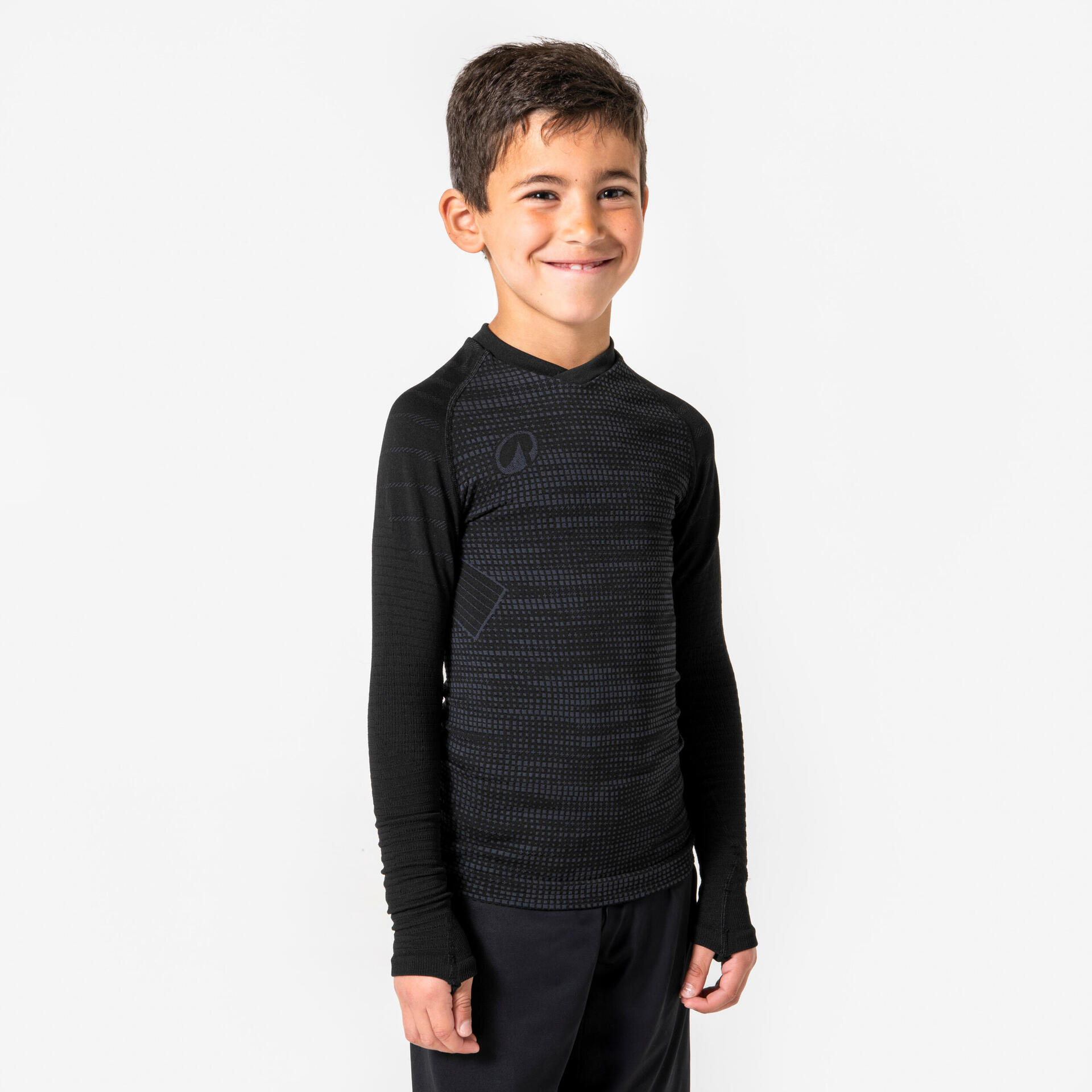 Kids' Long-Sleeved Thermal Base Layer Top Keepdry 500 - Black