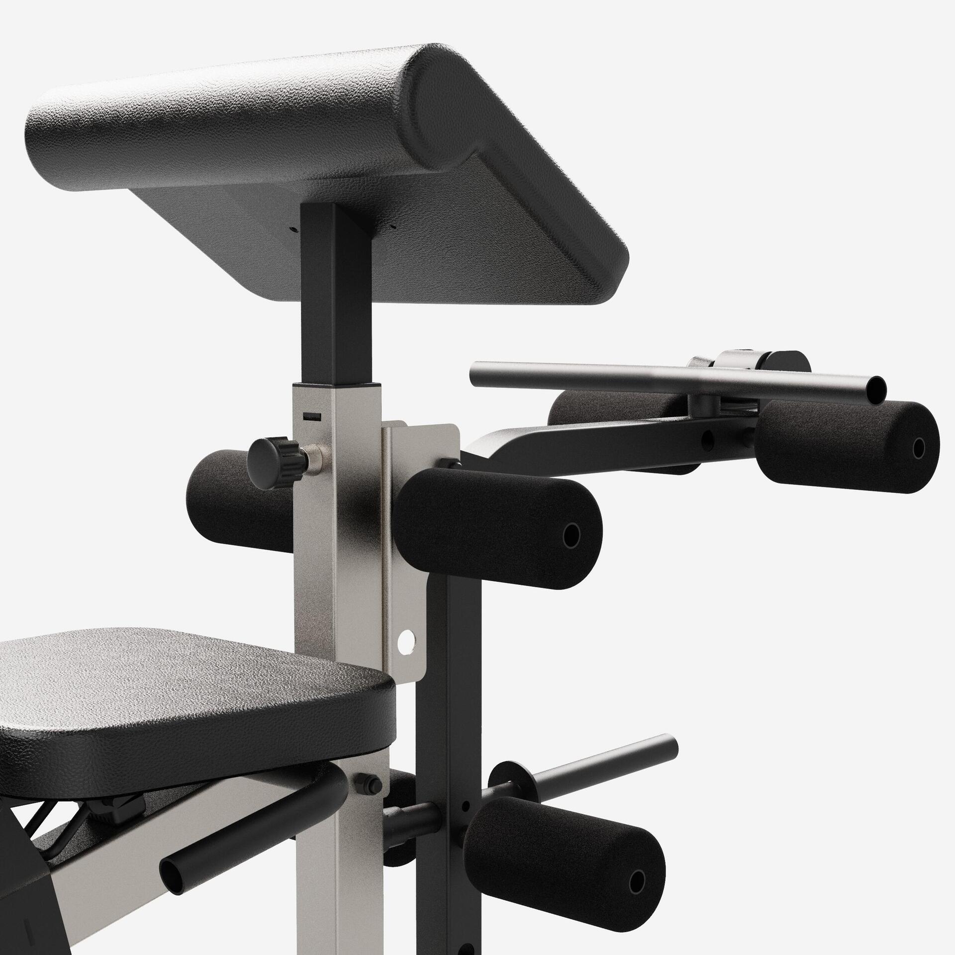 Weight Bench with Barbell Rack and Biceps and Leg Curl Station