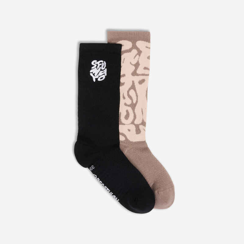 Mid-calf socks, black and brown, pack of 2 - Decathlon