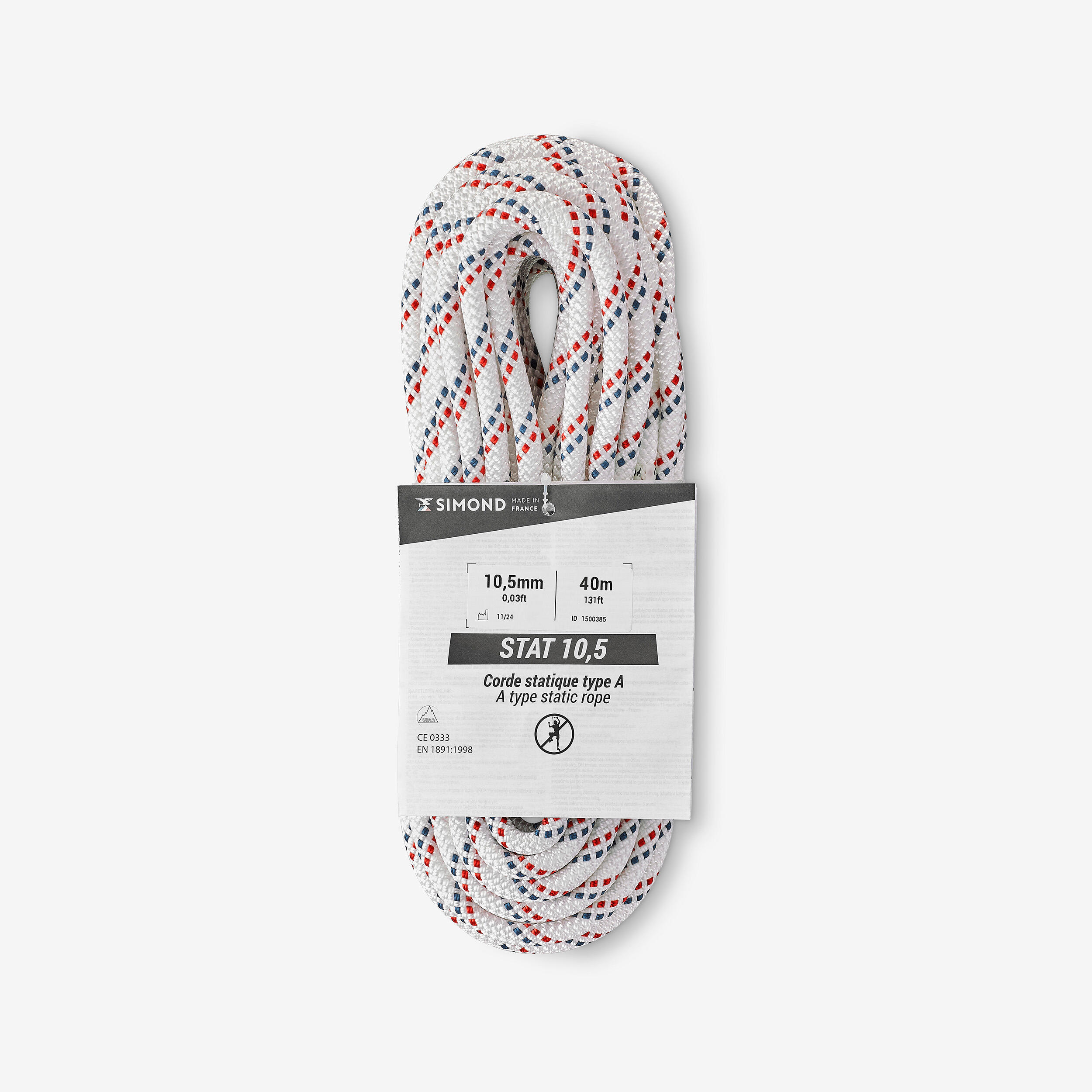 SEMI-STATIC ROPE 10.5 MM X 40 M - STAT 10.5 WHITE - Decathlon