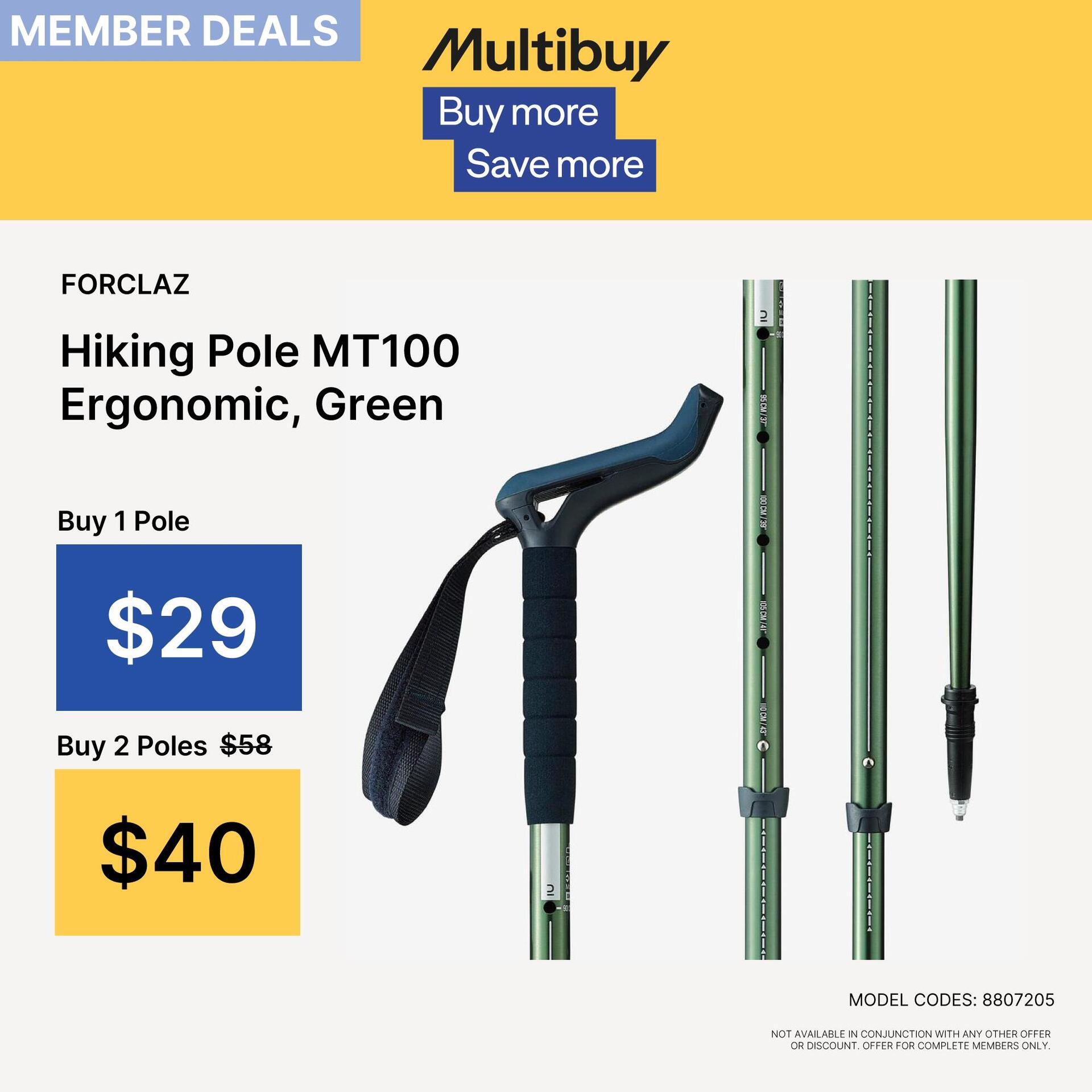 1 Hiking Pole - MT100 Ergonomic Green