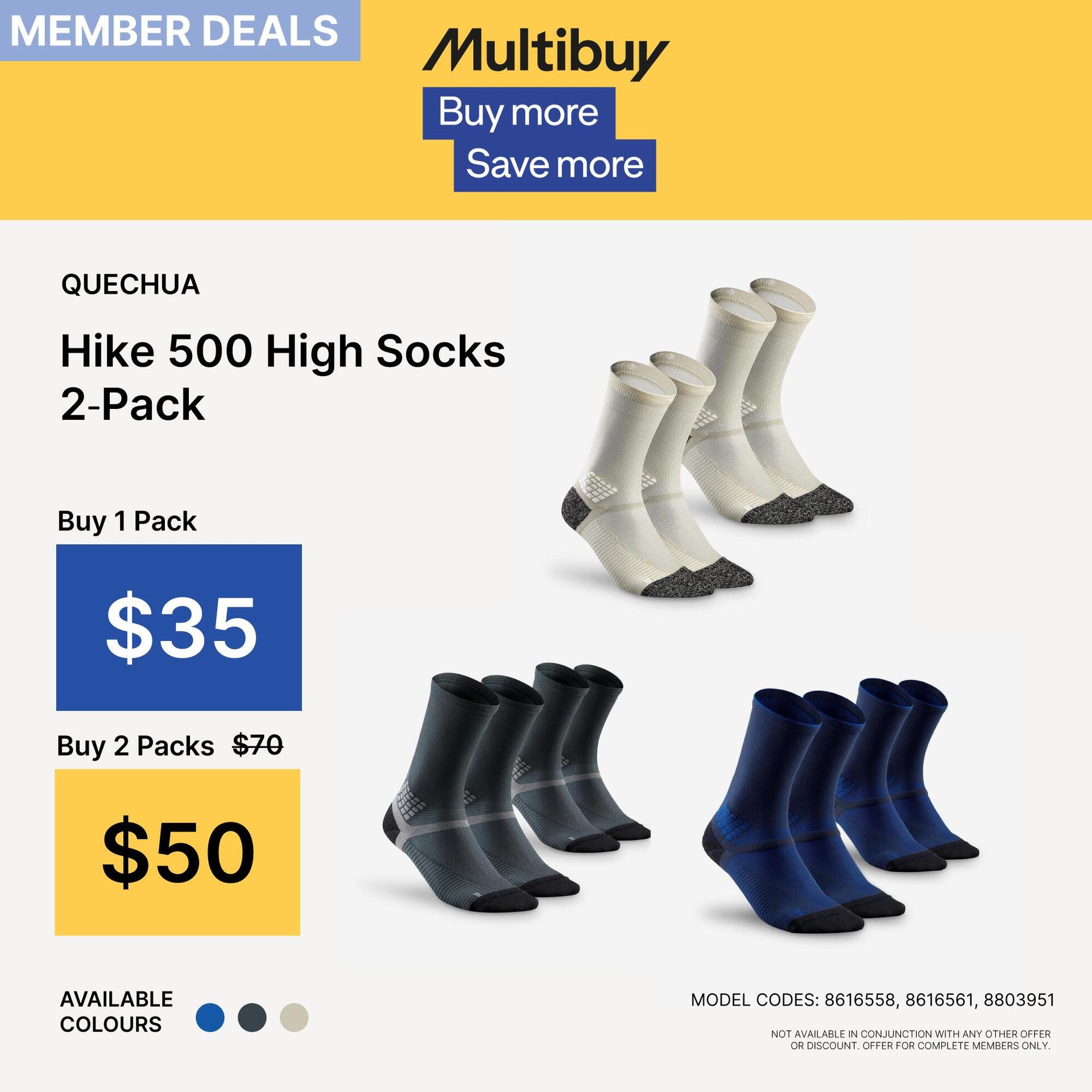 Hiking socks - Hike 500 High Black x2 pairs