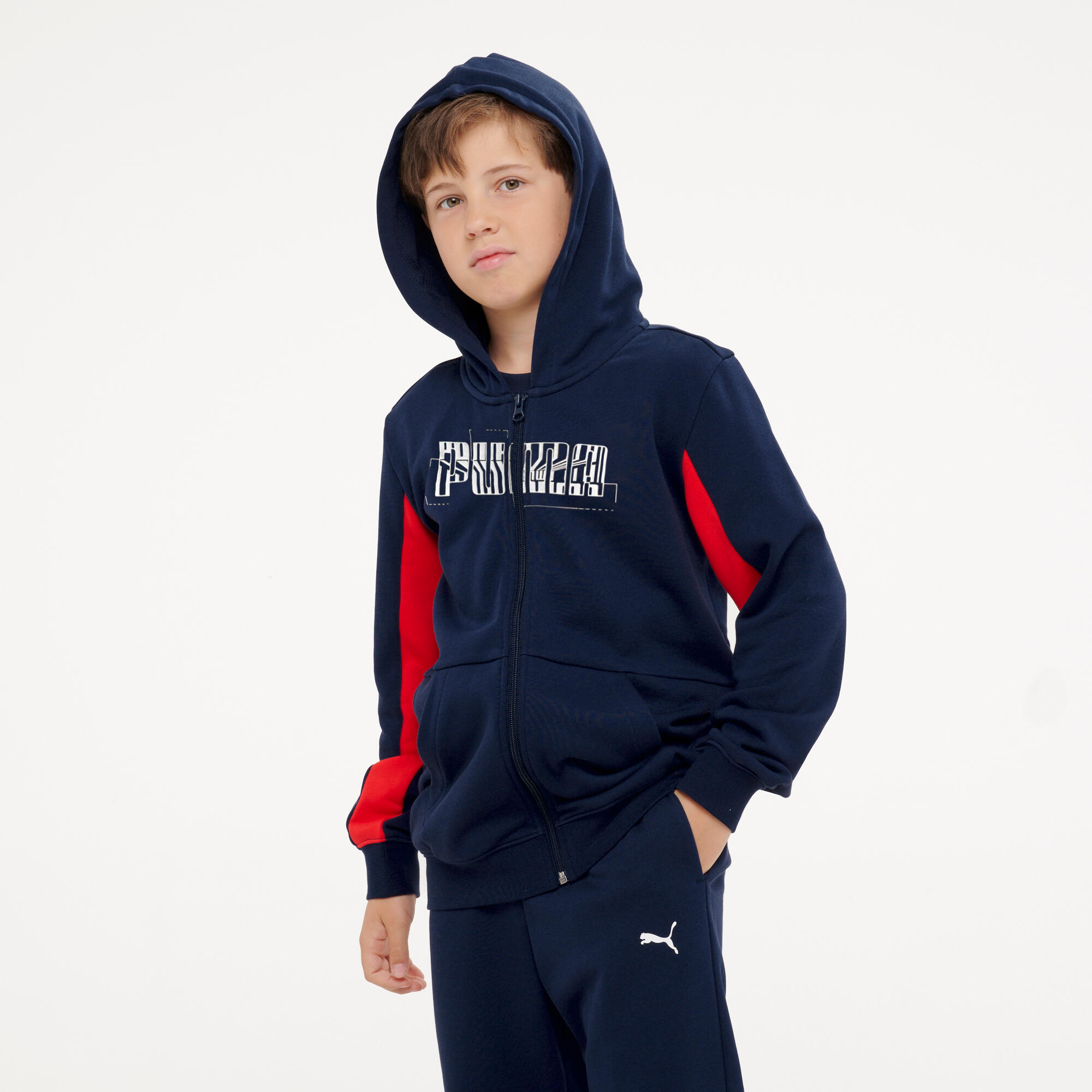Kids' Zip-Up Tracksuit Outfit - Blue/Red PUMA | Decathlon