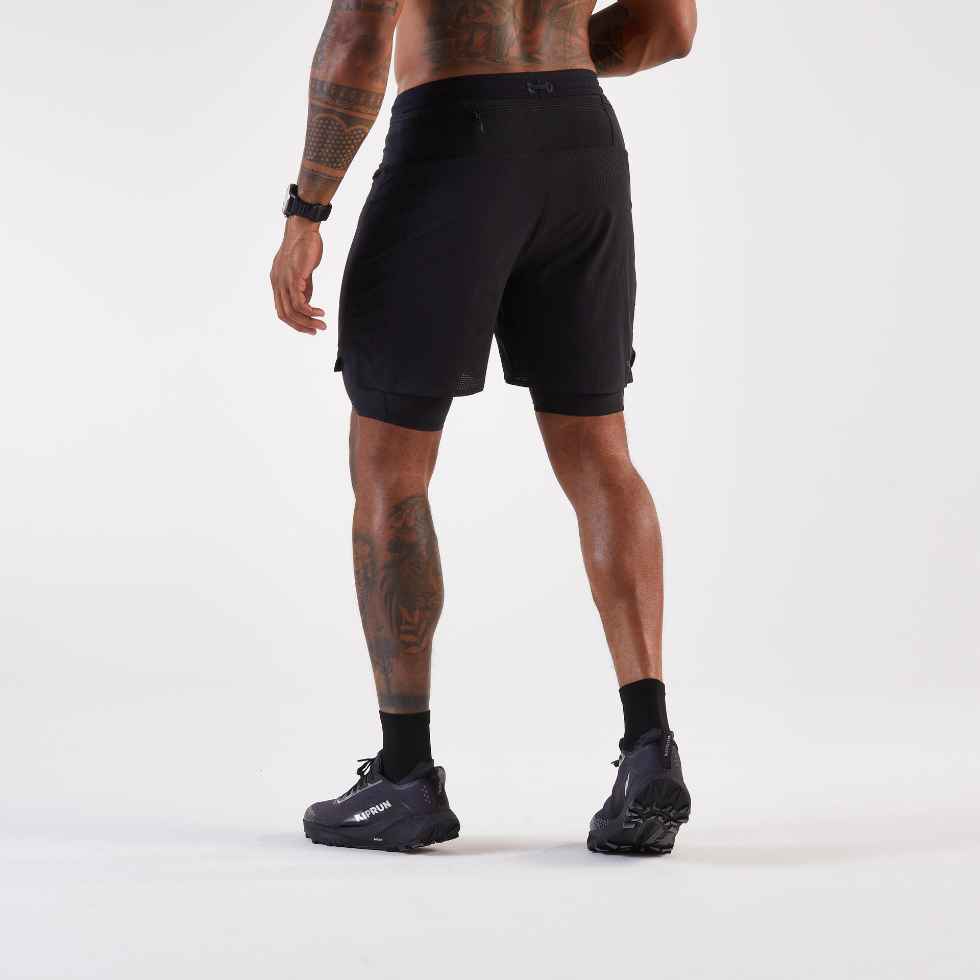 Men's 2in1 long-distance trail running shorts, Kiprun run ultra 900 black