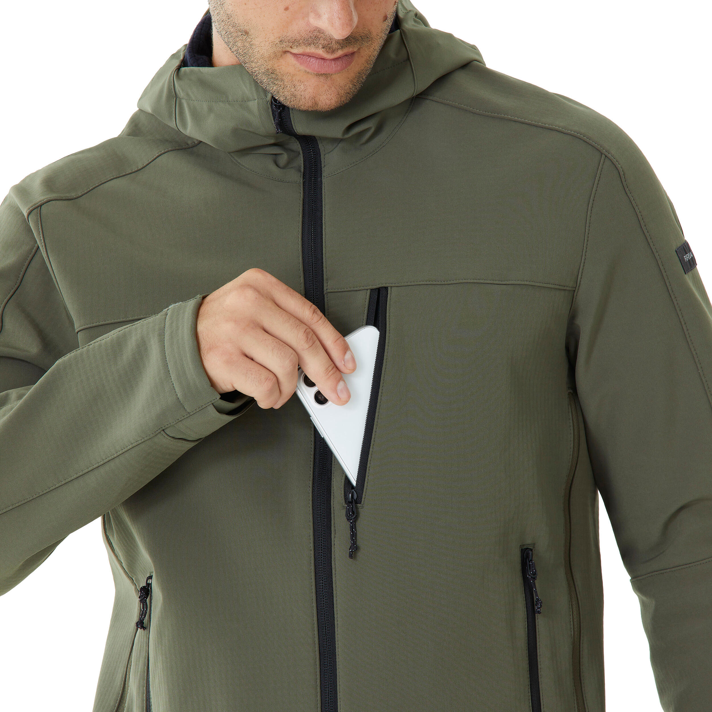 Men’s windproof softshell trekking jacket, MT500 - Khaki | Decathlon