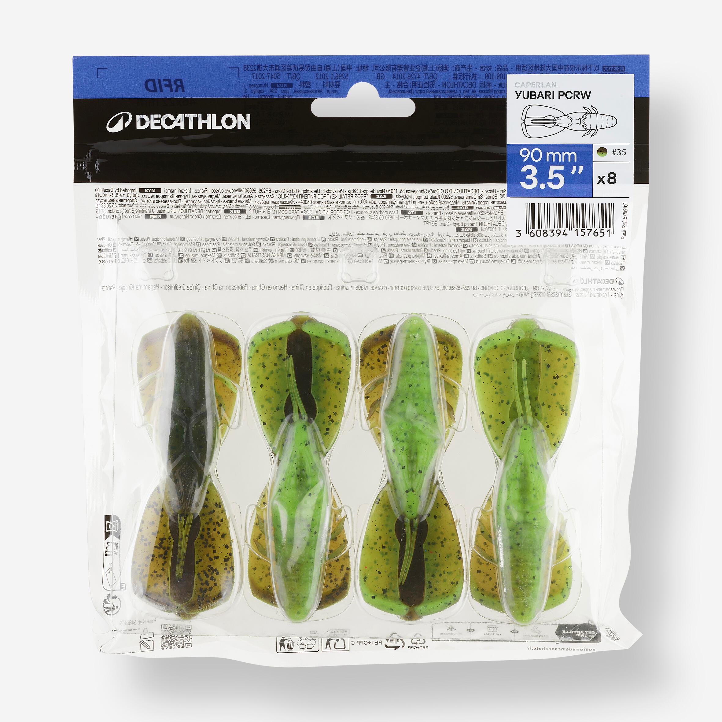 Gummiköder Yubari PCRW 9 cm mit Lockstoff Punching Craw grün/braun ...