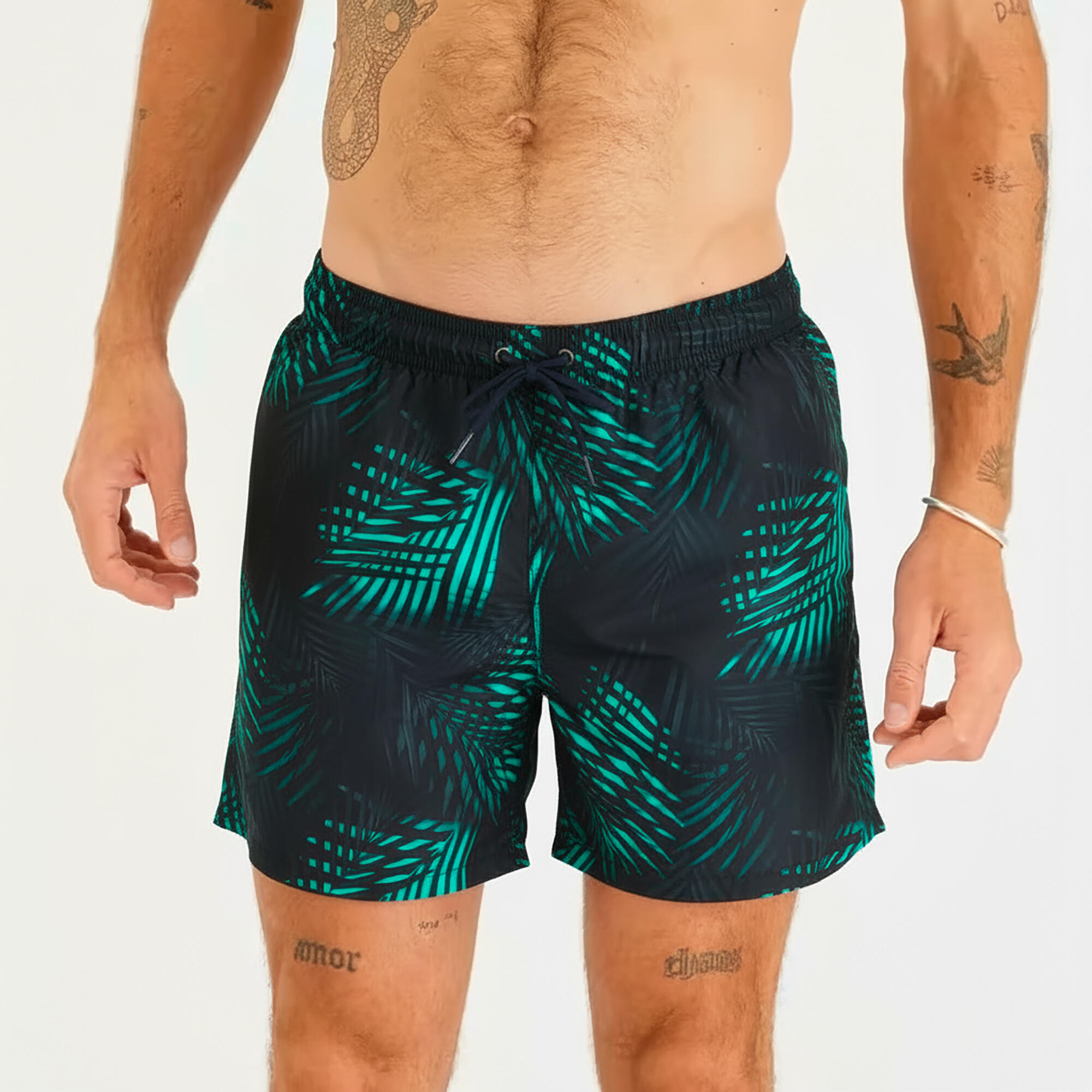 SHORTS 100 PALM HOMBRE NEGRO TURQUESA 15'' - Decathlon
