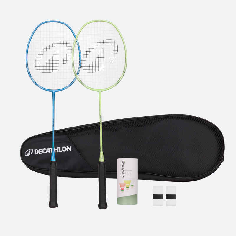 ADULT BADMINTON RACKET BR 190 SET PARTNER BLUE LIME - Decathlon