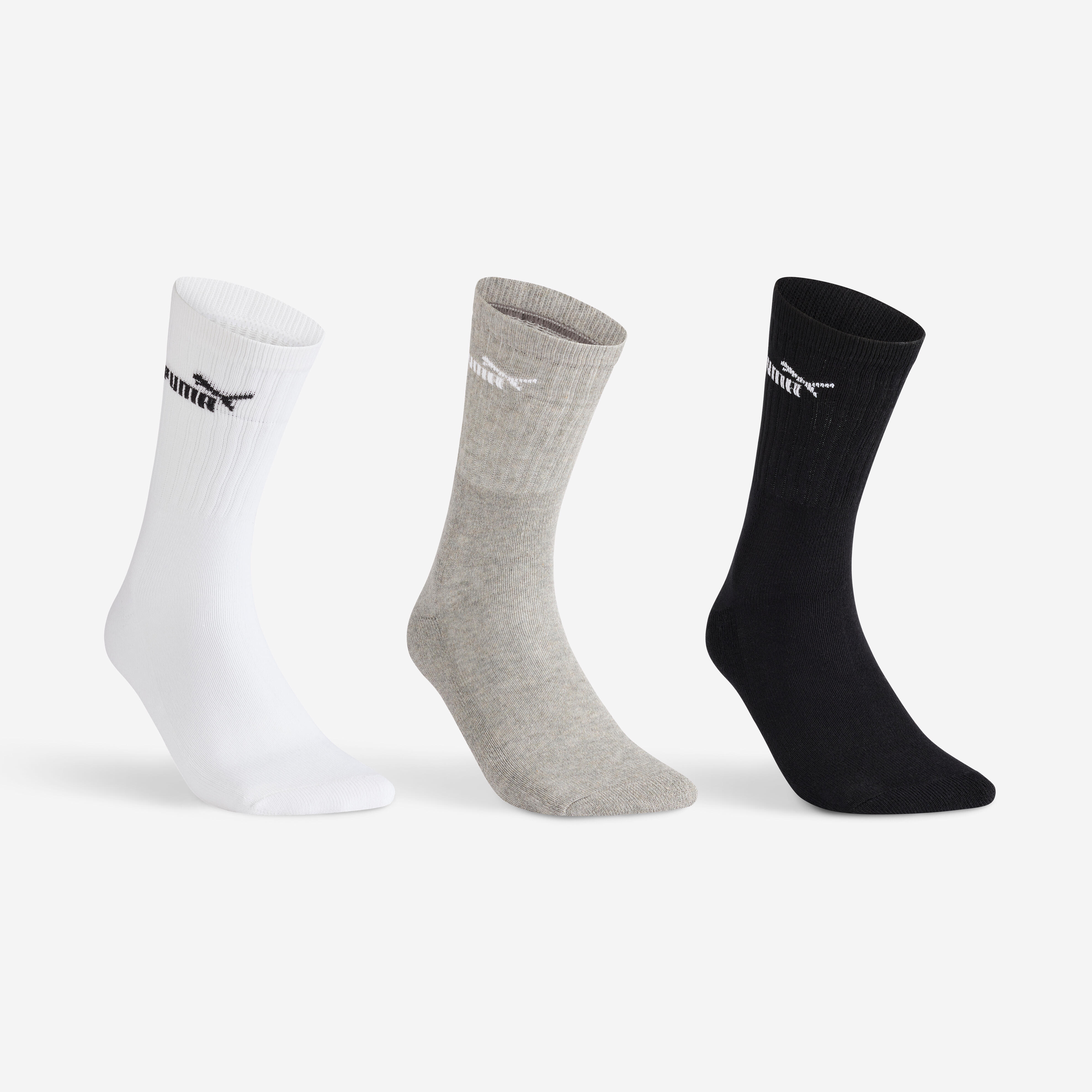 Kids' High Sport Socks 3-Pack - White Grey Black - Decathlon