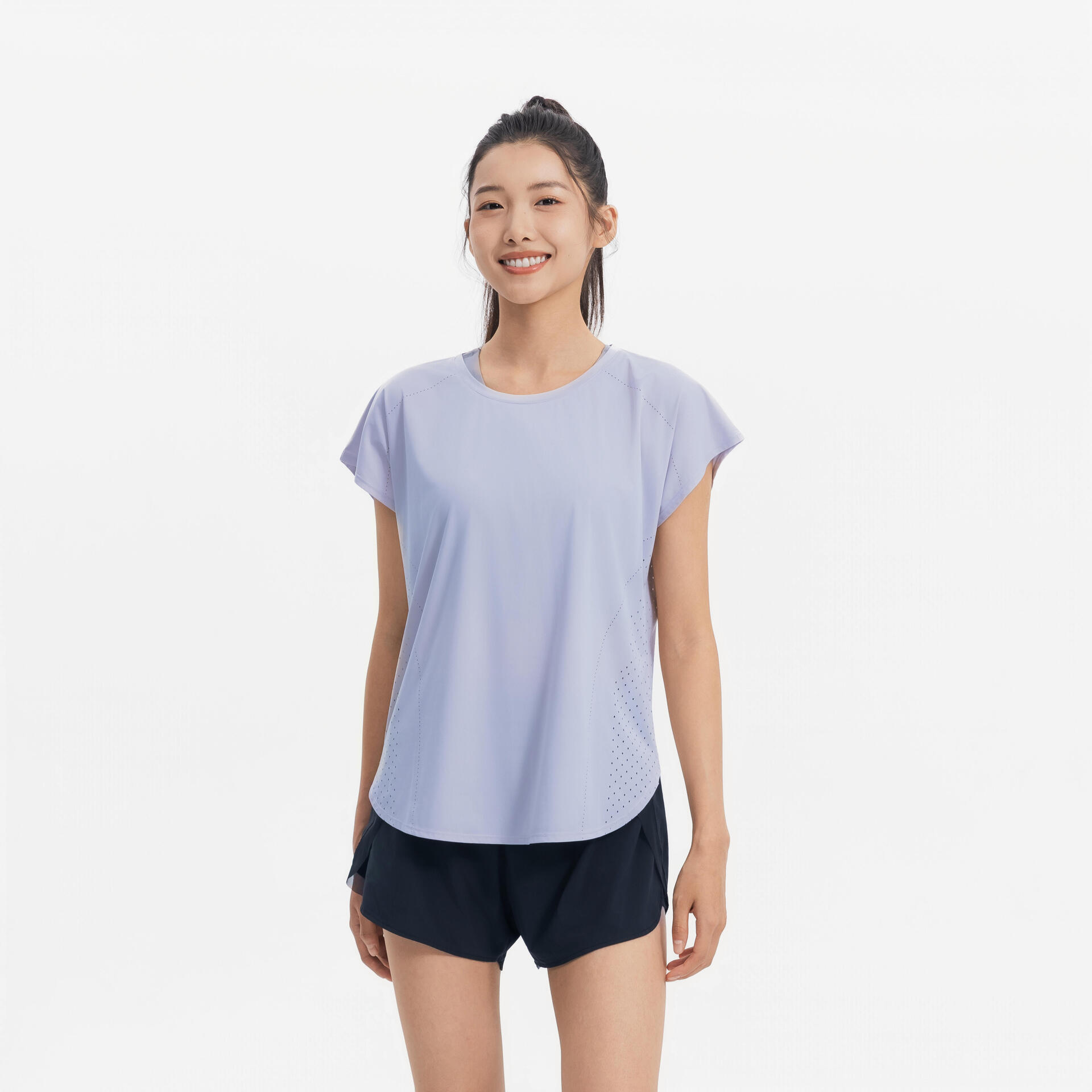 Women's Loose-Fit Breathable Fitness T-Shirt - Pastel Mauve Grey