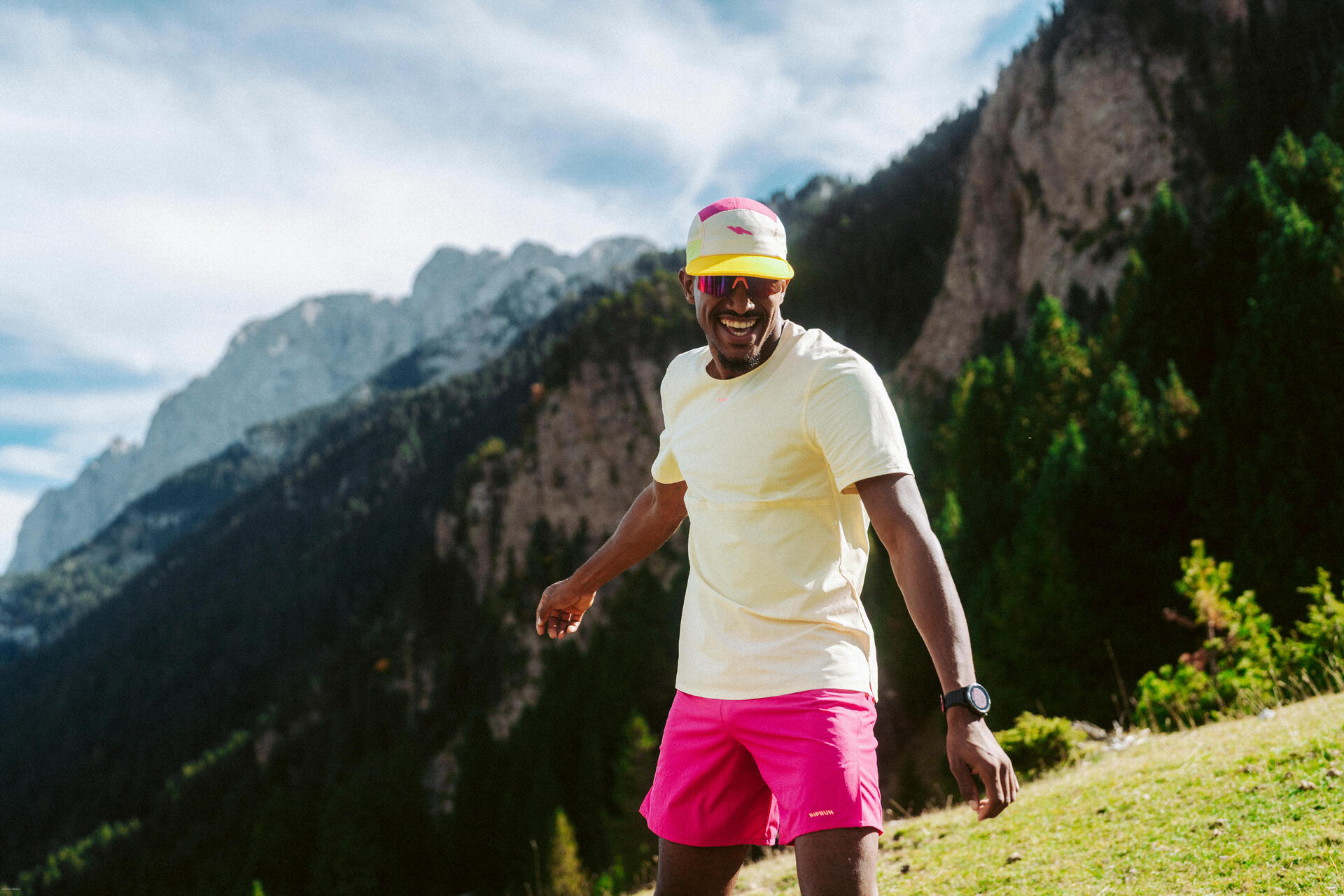 Unisex running cap, Kiprun - Pink/Yellow