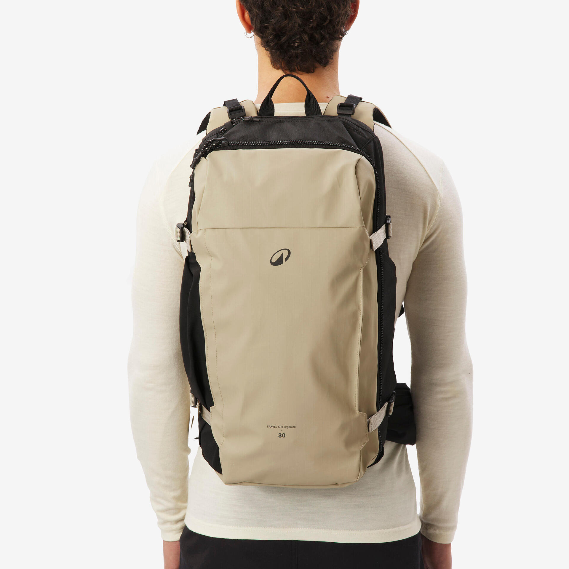 Suitcase-style opening hiking backpack 30 L, Travel 500 Organiser - Beige